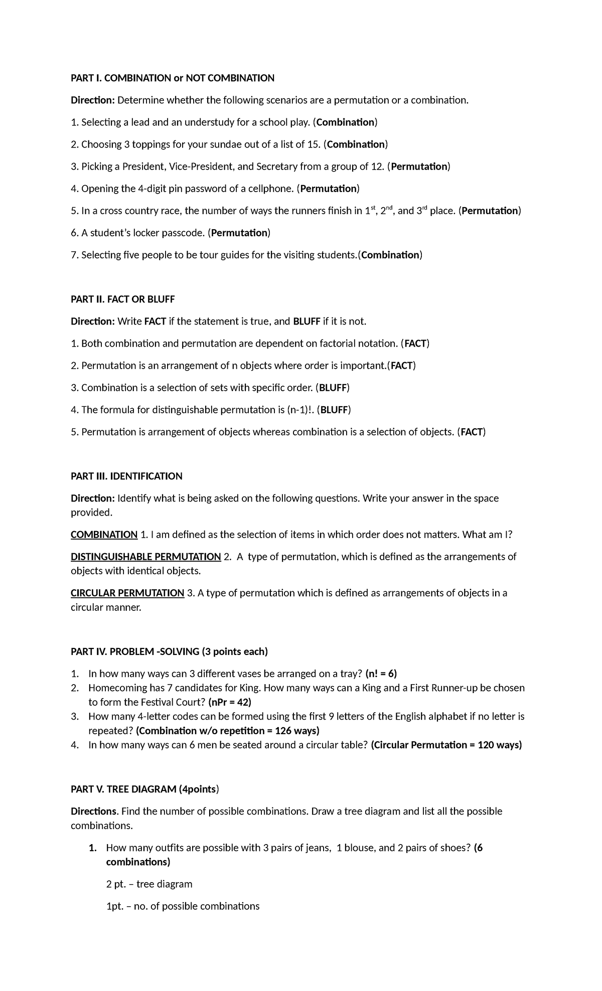 G10 - QUIZ - A sample quiz material - PART I. COMBINATION or NOT ...