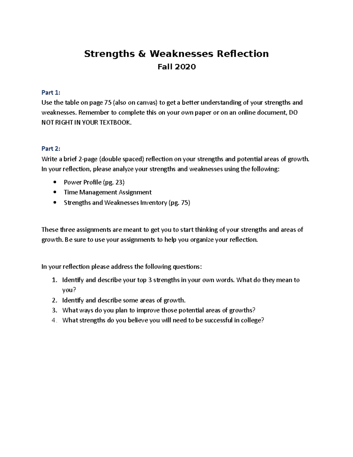 Strengths & Weaknesses Reflection Rubric - Strengths & Weaknesses ...