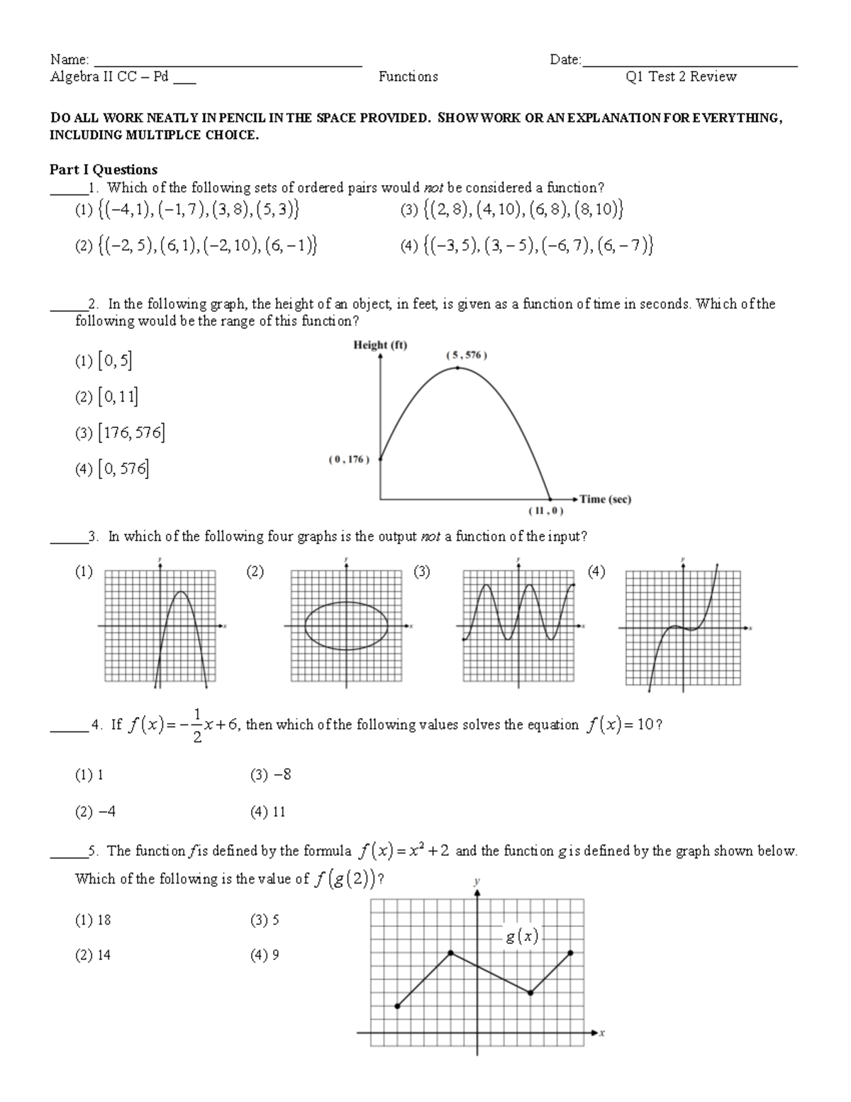 Unit 2- Review sheet - Name: ___________________________________ Date