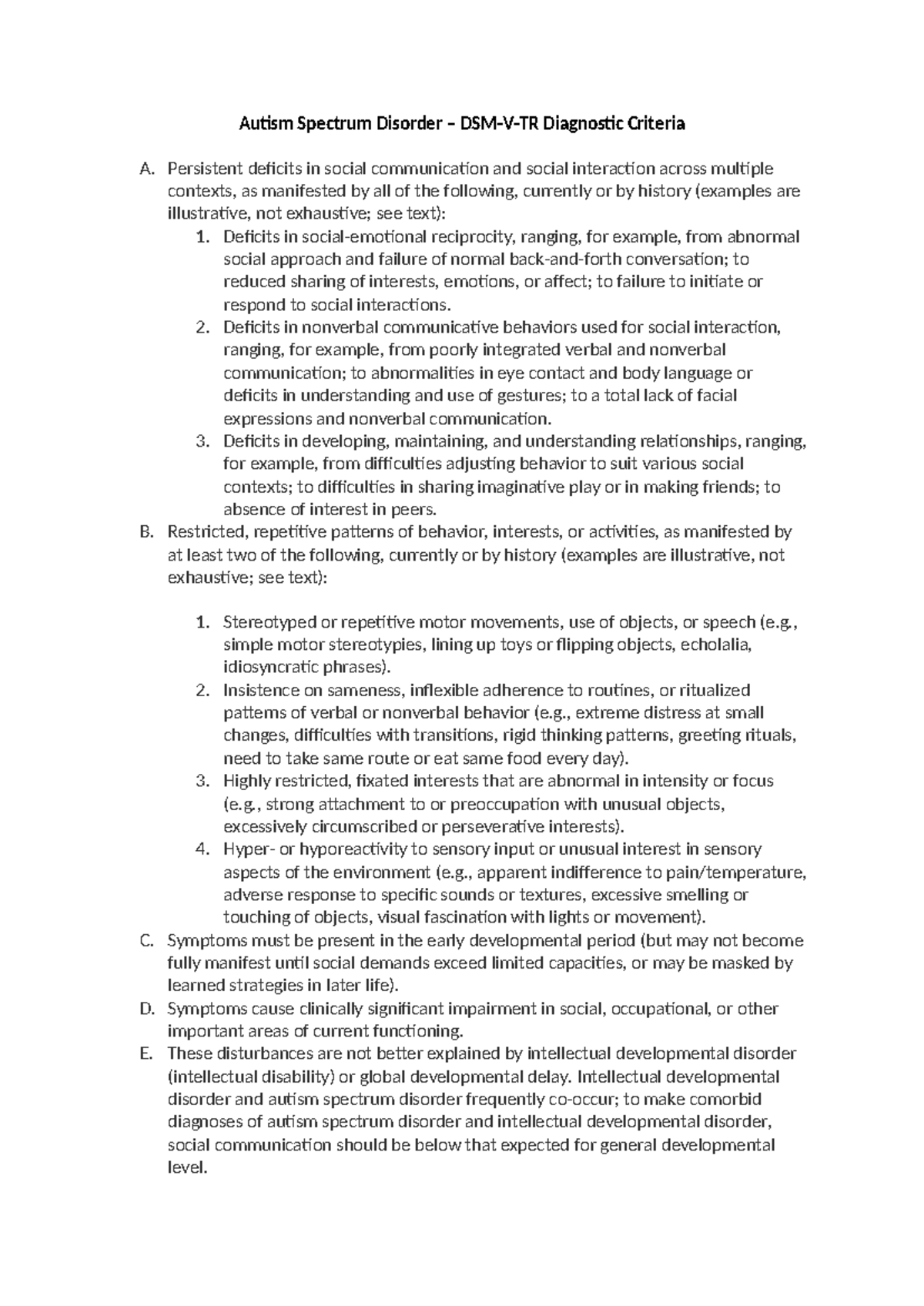 Autism Spectrum Disorder criteria - tutorial activity - Autism Spectrum ...