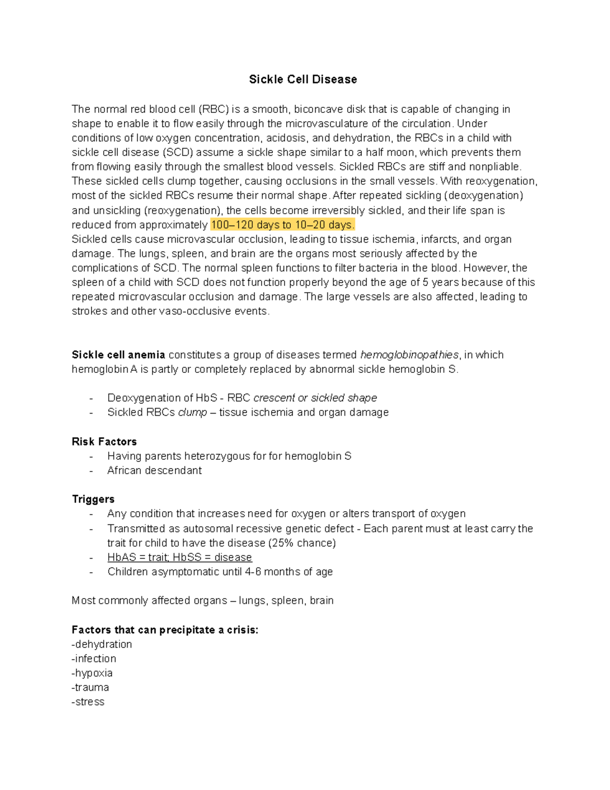 Sickle Cell Disease - Notes from the book and power point - Sickle Cell ...