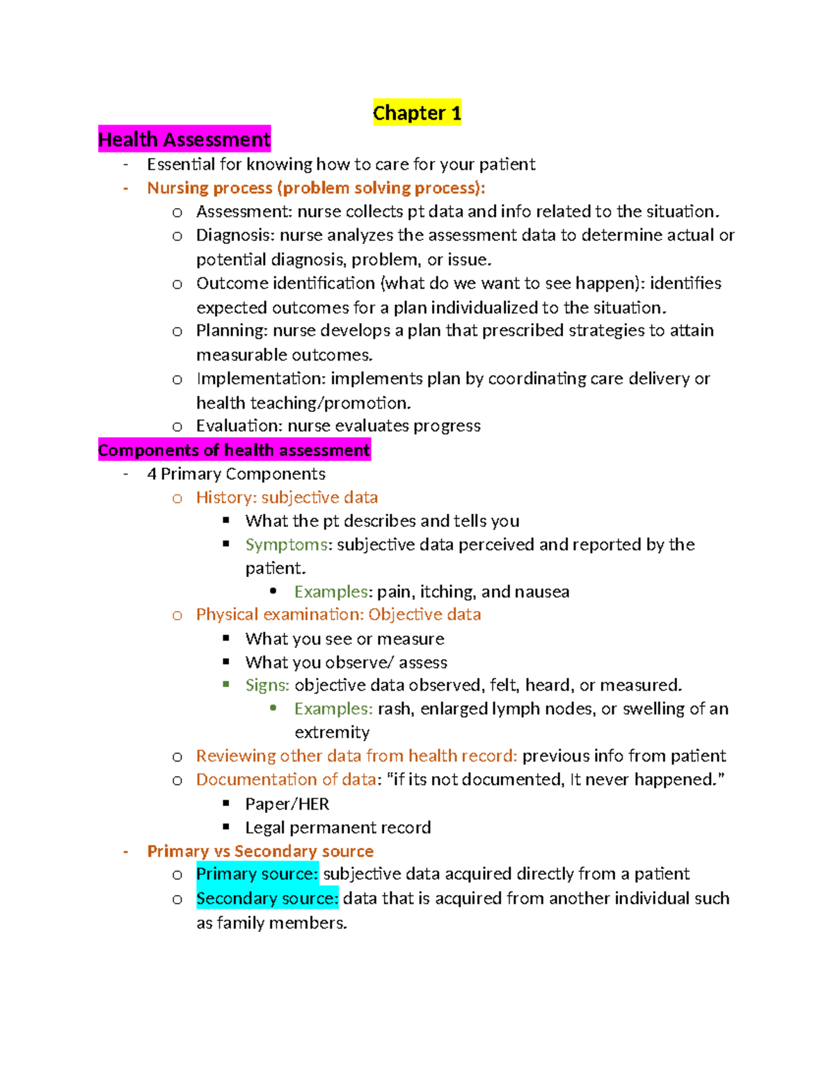 PA Exam 1 study Guide - notes - Chapter 1 Health Assessment Essential ...