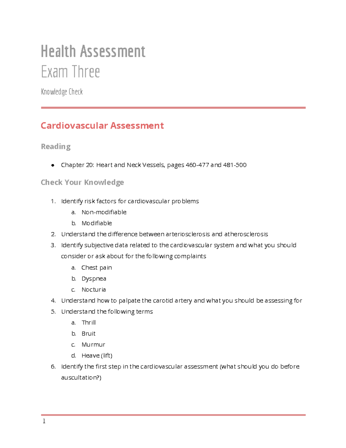 Health Assessment Exam 3 Knowledge Check - Health Assessment Exam Three ...