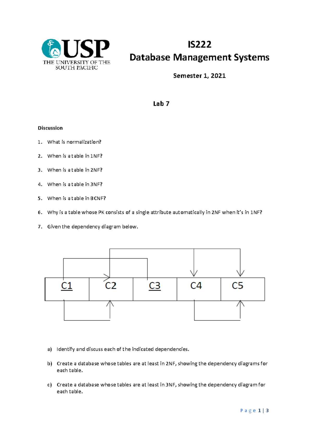 Lab 7 qn - Lab 7 - Part 1 - P a g e 1 | 3 IS Database Management Systems Semester 1, 2021 Lab 7 ...