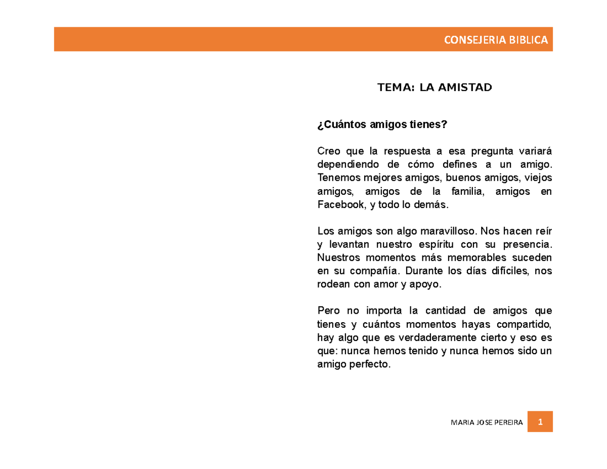 LA Amistad - Apuntes - TEMA: LA AMISTAD ¿Cuántos amigos tienes? Creo ...