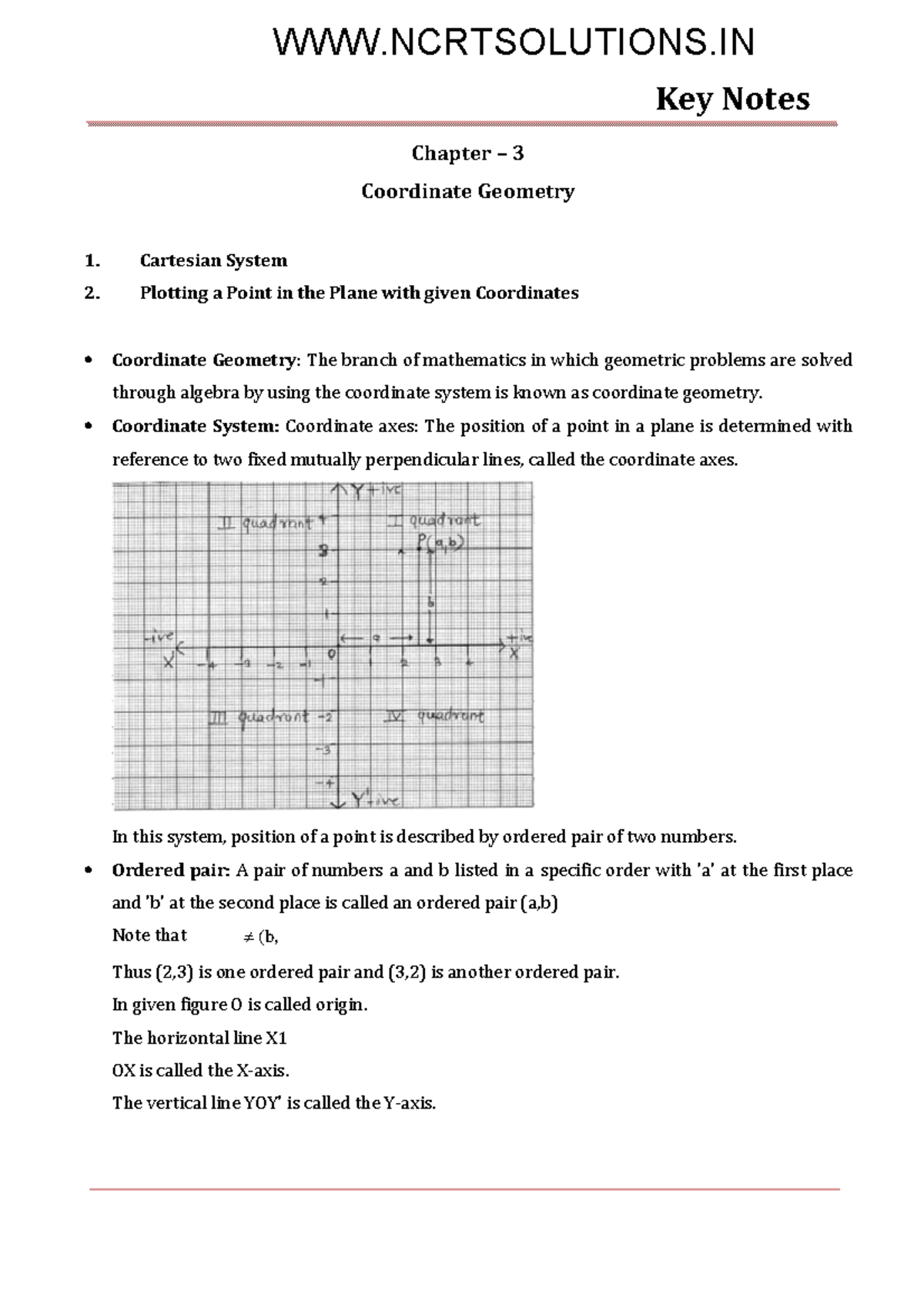 09 maths key notes ch 03 coordinate geometry - WWW.NCRTSOLUTIONS Key ...