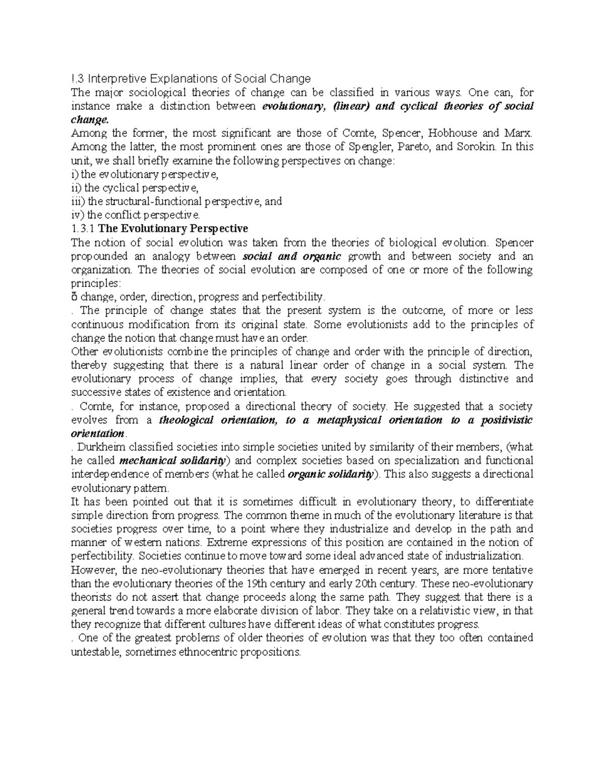 Social change reading material 2 - !.3 Interpretive Explanations of ...