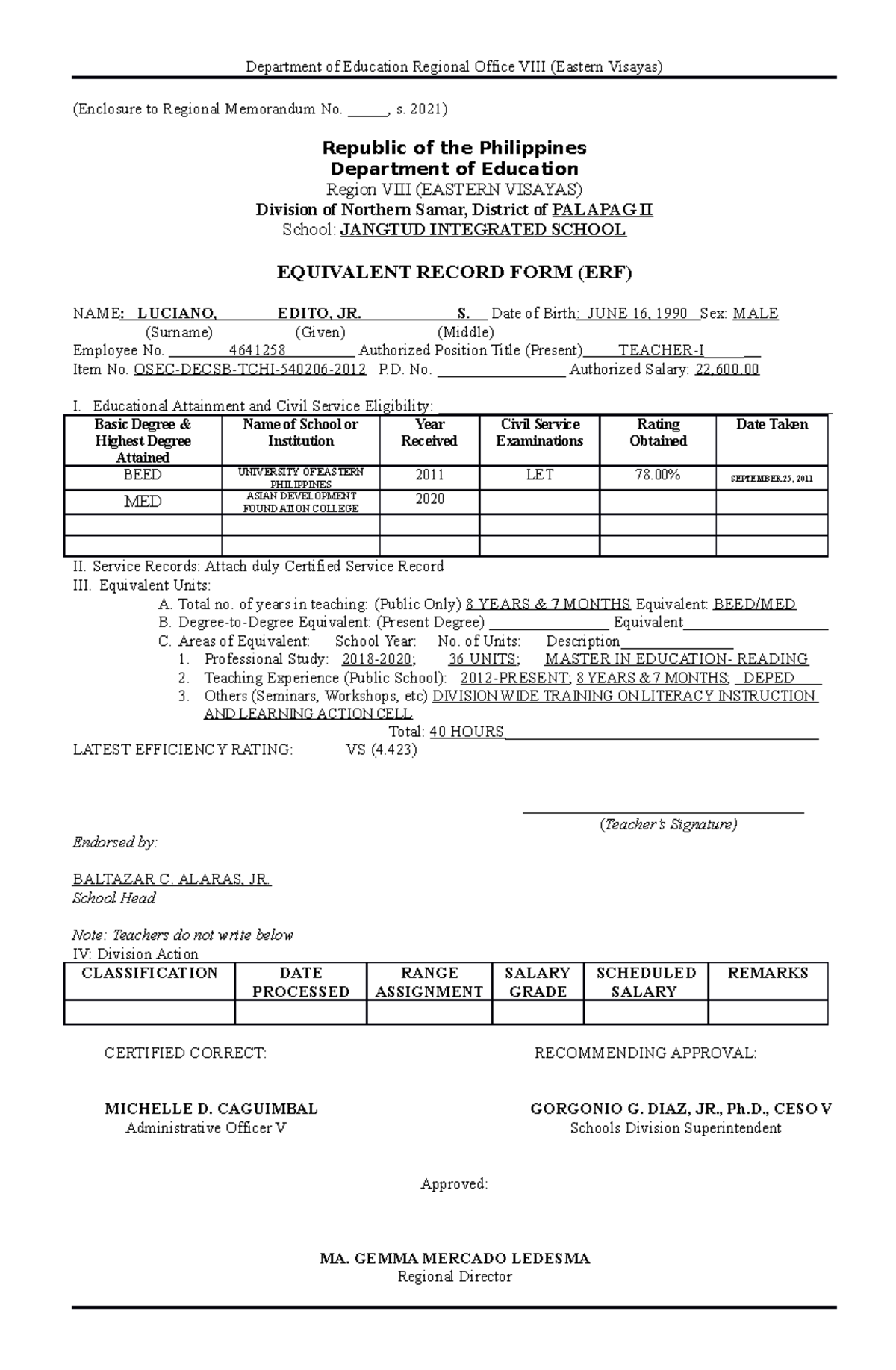 ERF-FORM-1 - DLL - Bachelor of secondary education - UEP - Studocu