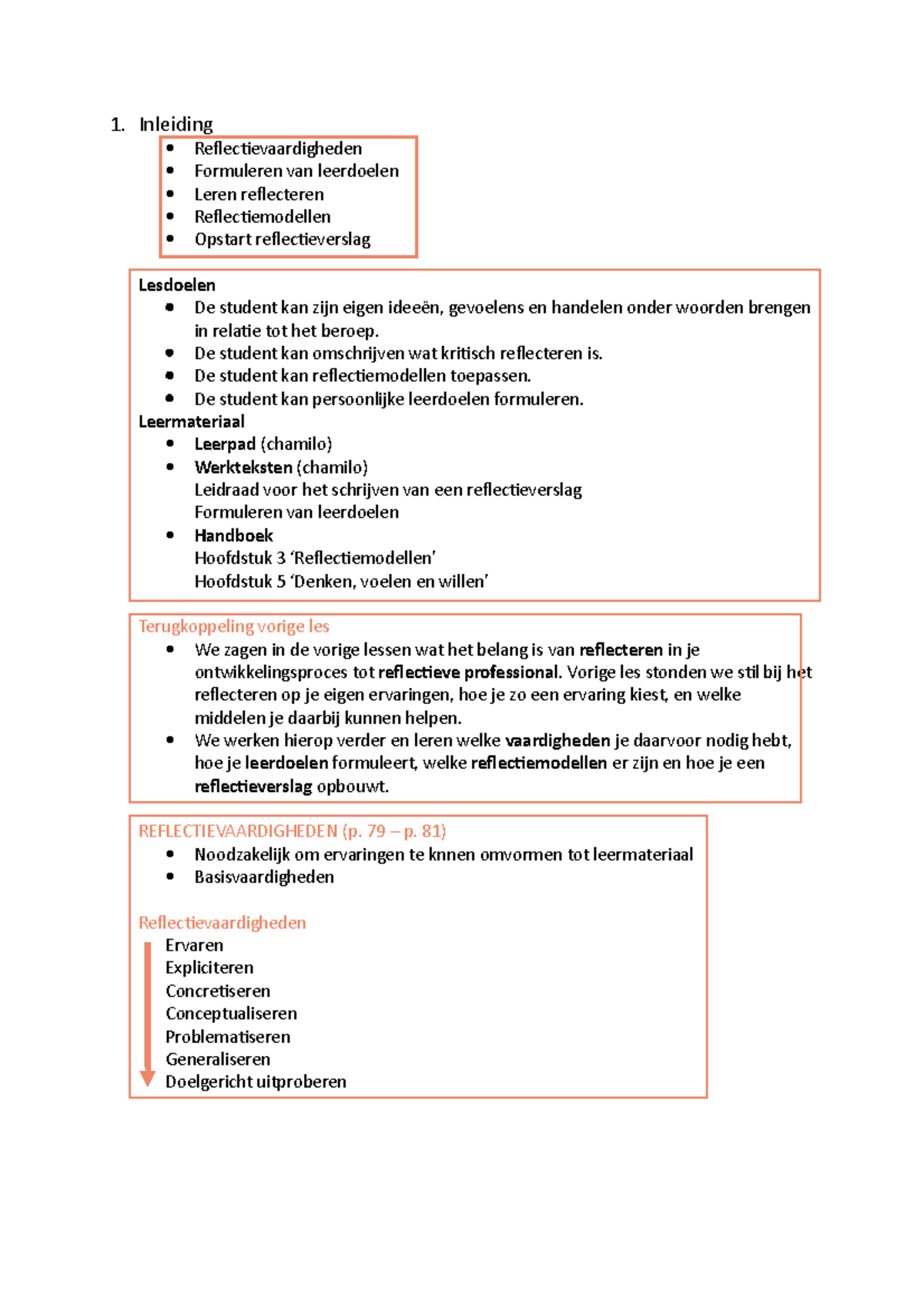 Leerpad 3 - 1. Inleiding Reflectievaardigheden Formuleren van leerdoelen Leren reflecteren - Studocu