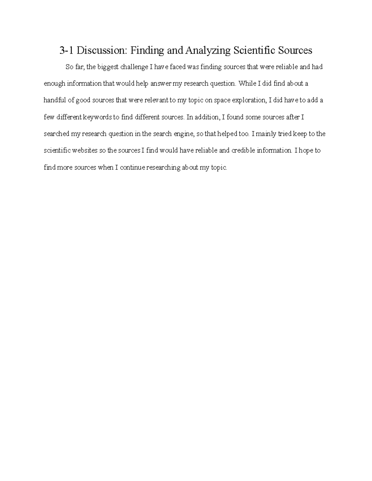 3-1 Discussion Finding and Analyzing Scientific Sources - While I did ...