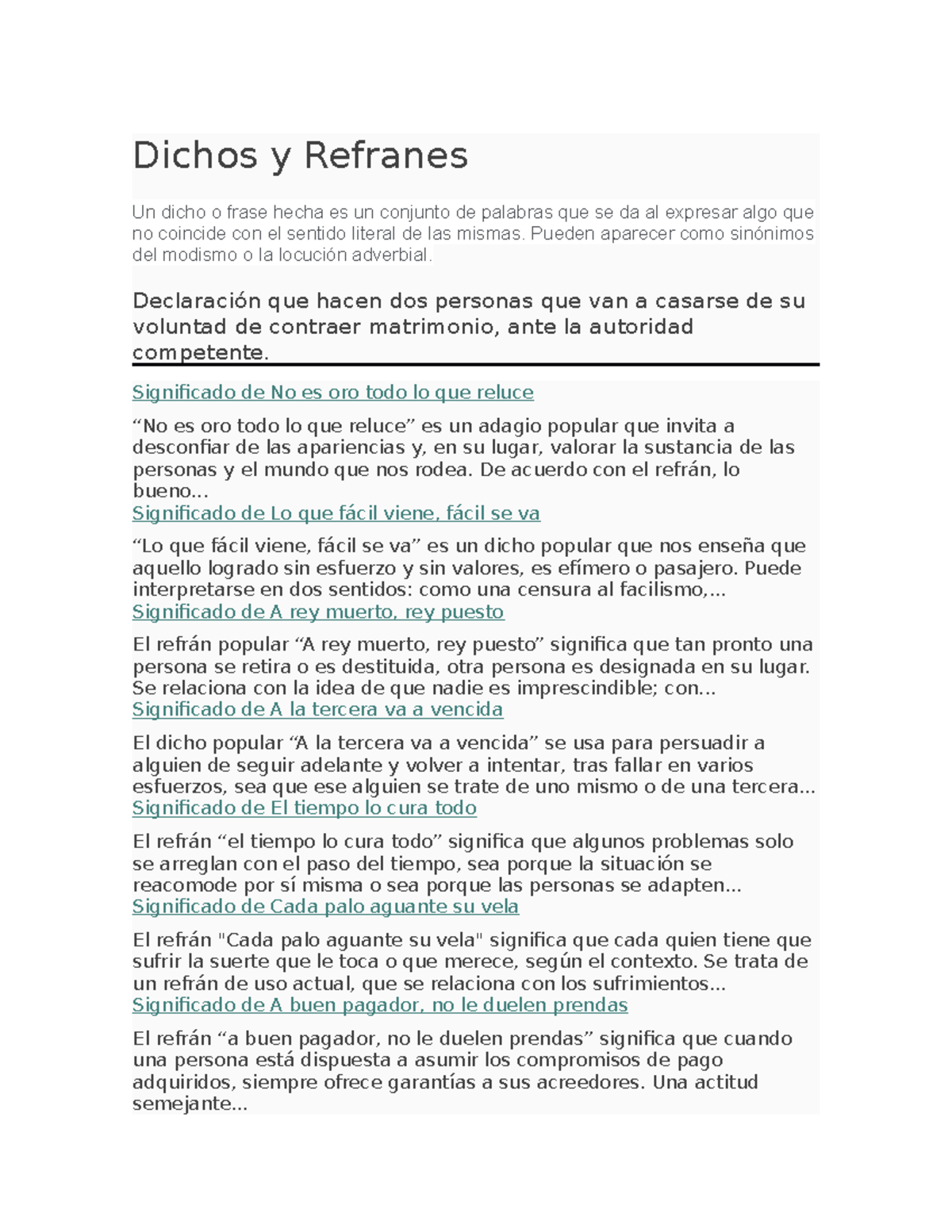 Dichos y Refranes - definiciones - Dichos y Refranes Un dicho o frase ...