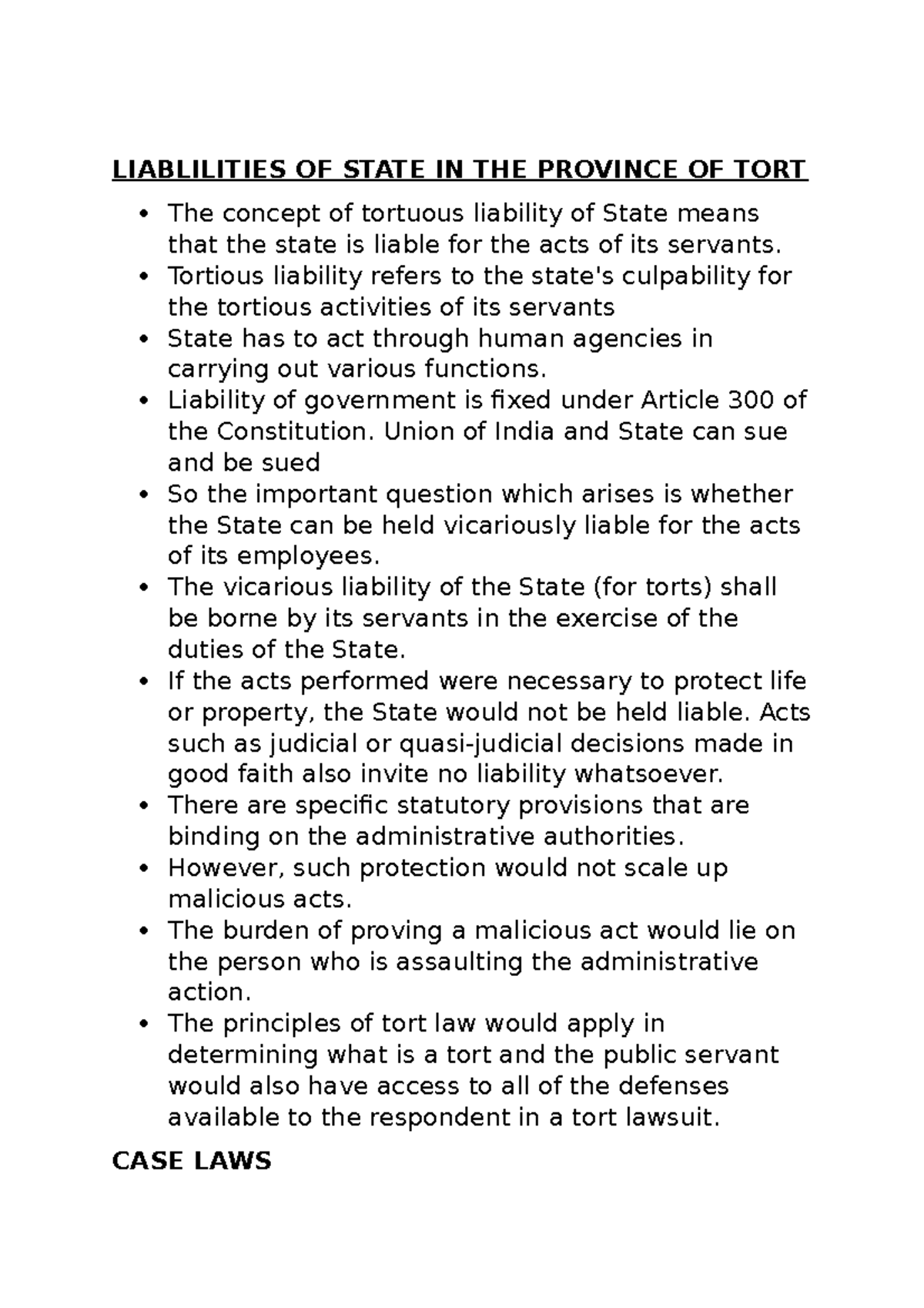 Doc1 - Federalism notes - LIABLILITIES OF STATE IN THE PROVINCE OF TORT ...