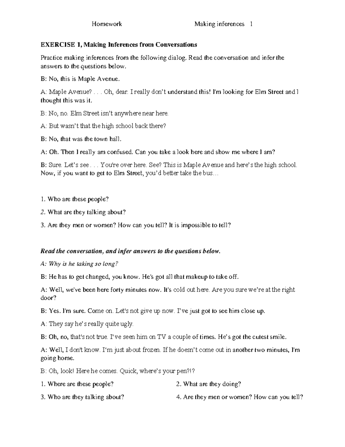 Homework-7 - homework - EXERCISE 1, Making Inferences from ...