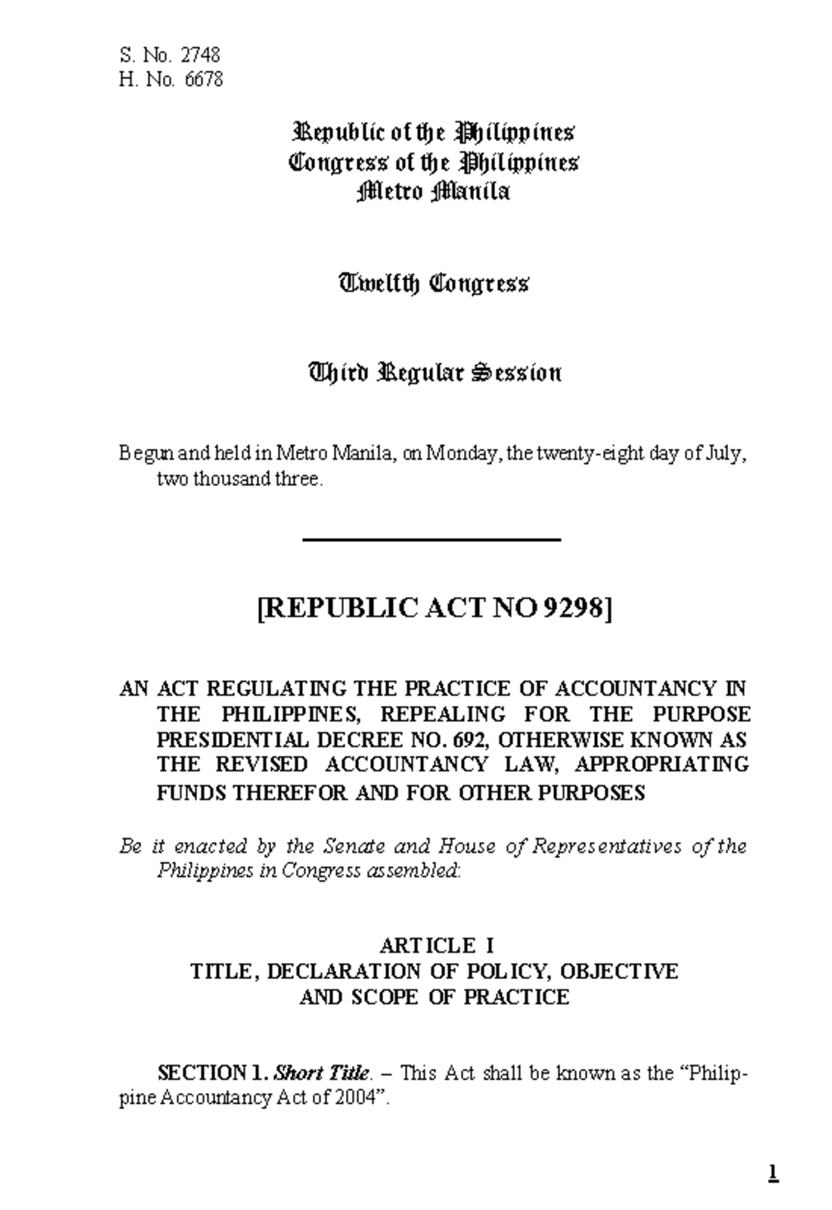 RA-9298 - Auditing Theory - S. No. 2748 H. No. 6678 Republic of the ...