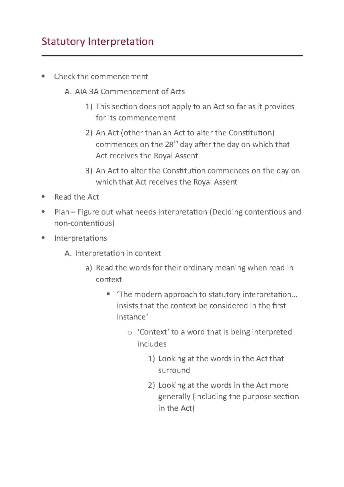 Statutory Interpretation Checklist - Statutory Interpretation Check the ...