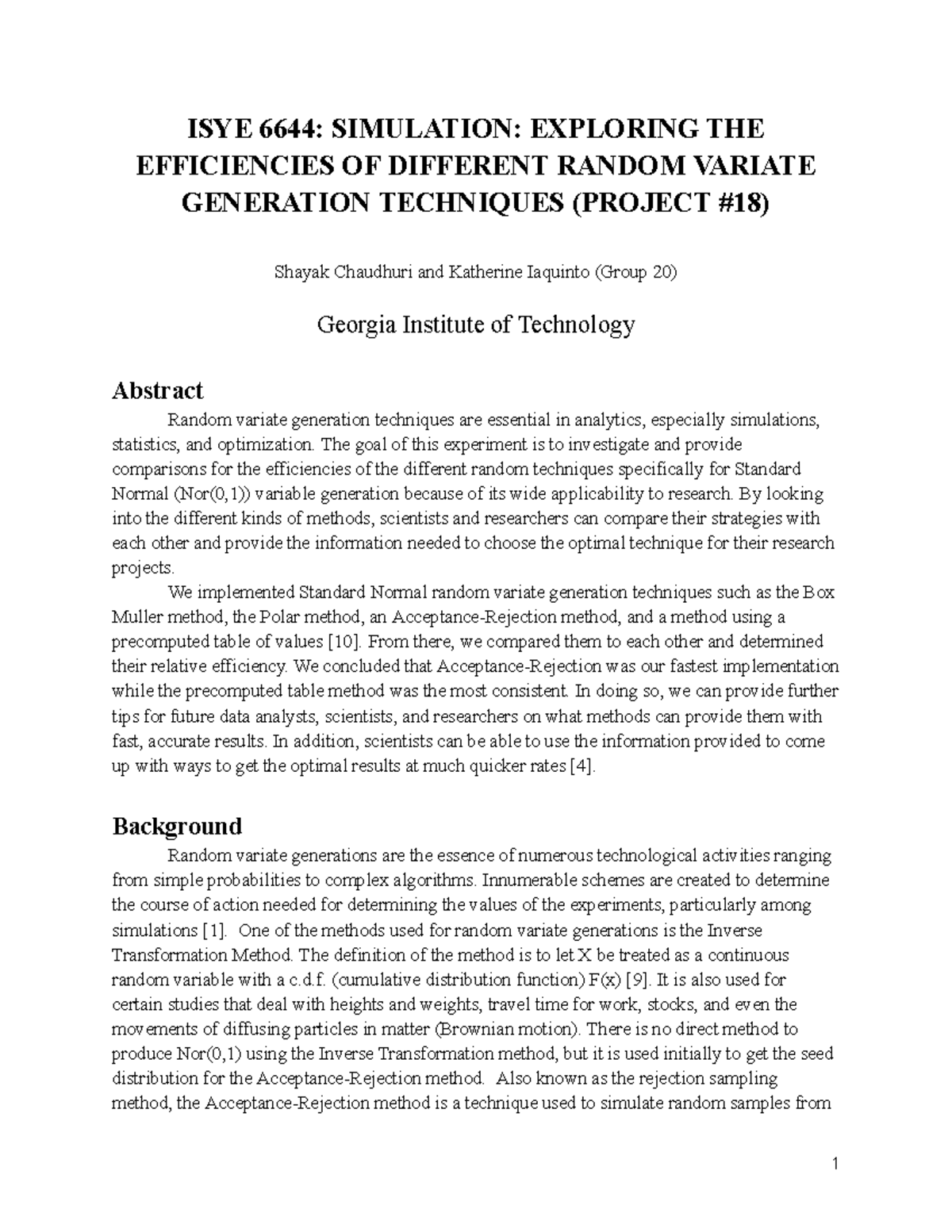 Group 20 Exploring THE Efficiencies OF Different Random Variate ...