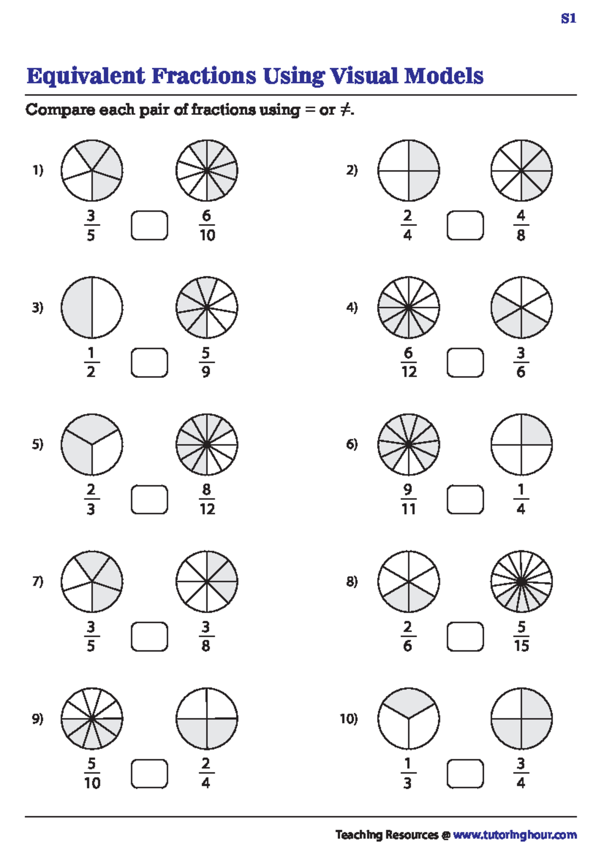 Equivalent fractions visual models - - Studocu