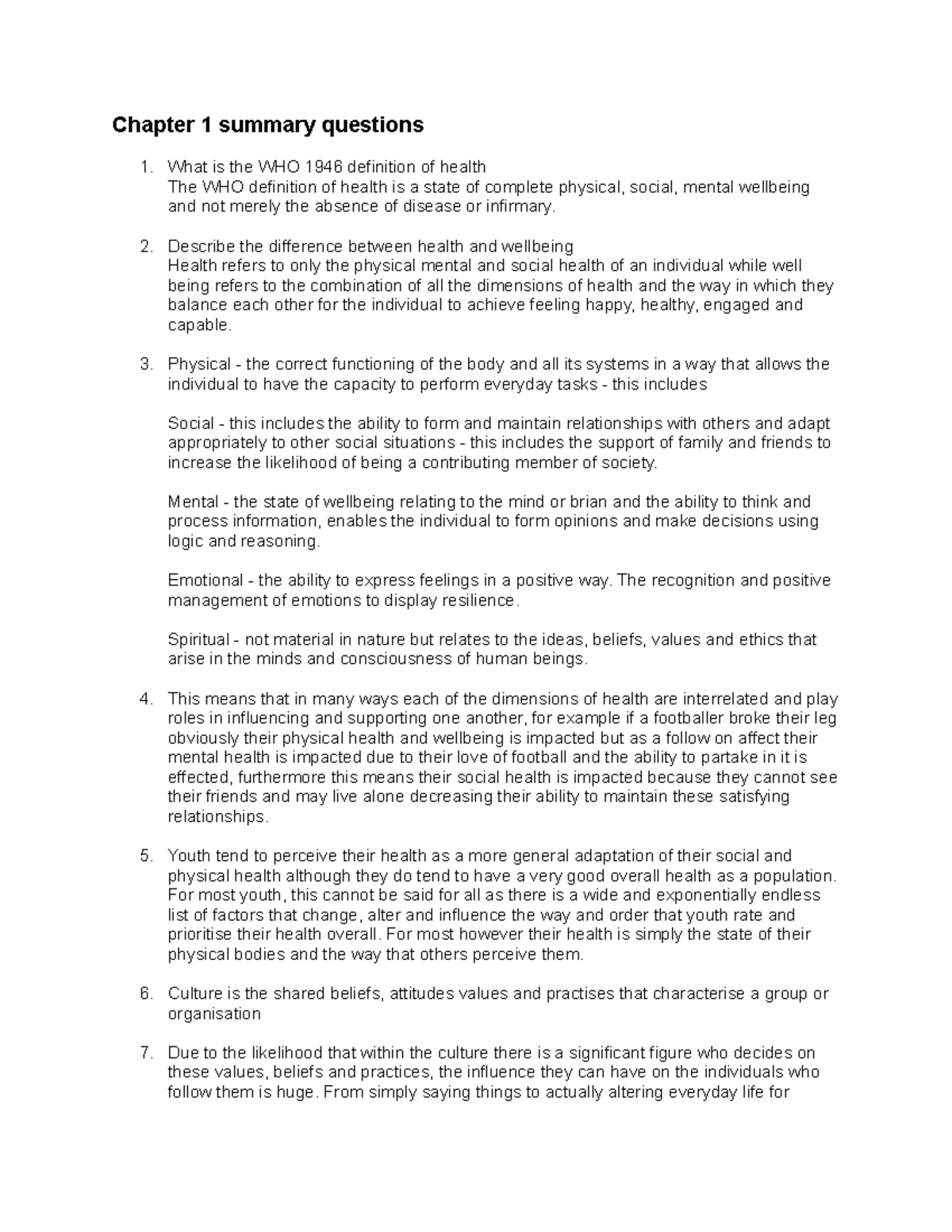 Hhd chapter summary questions - Chapter 1 summary questions What is the ...