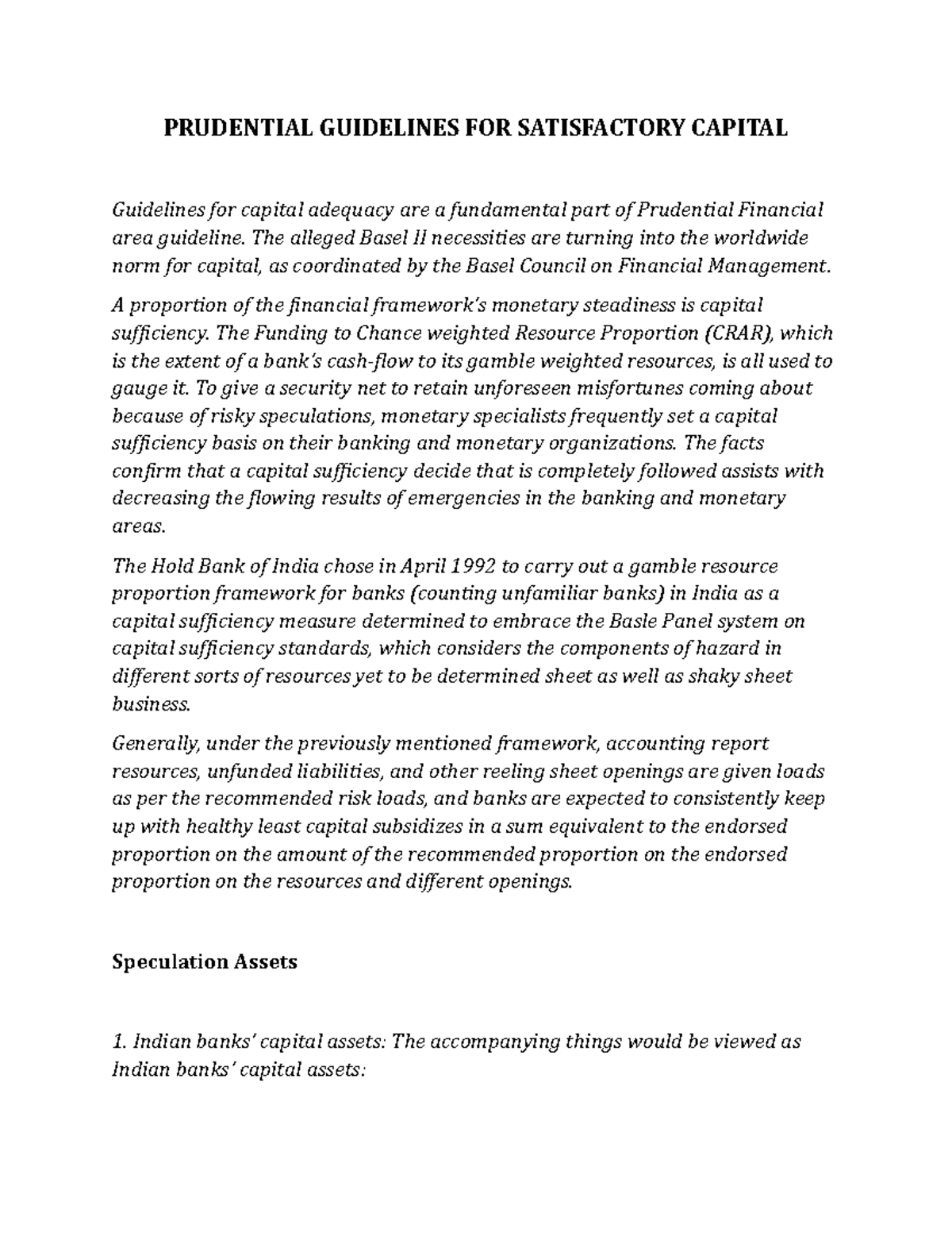 Prudential Guidelines FOR Satisfactory Capital - PRUDENTIAL GUIDELINES ...