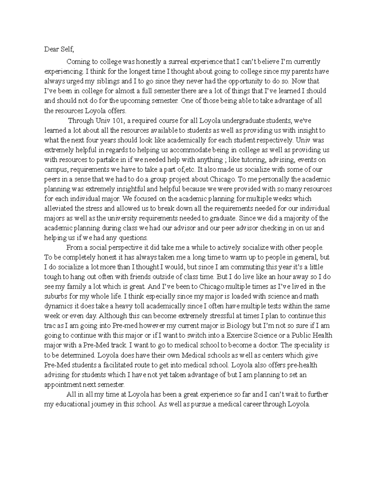 Letter to Self - Dear Self, Coming to college was honestly a surreal ...