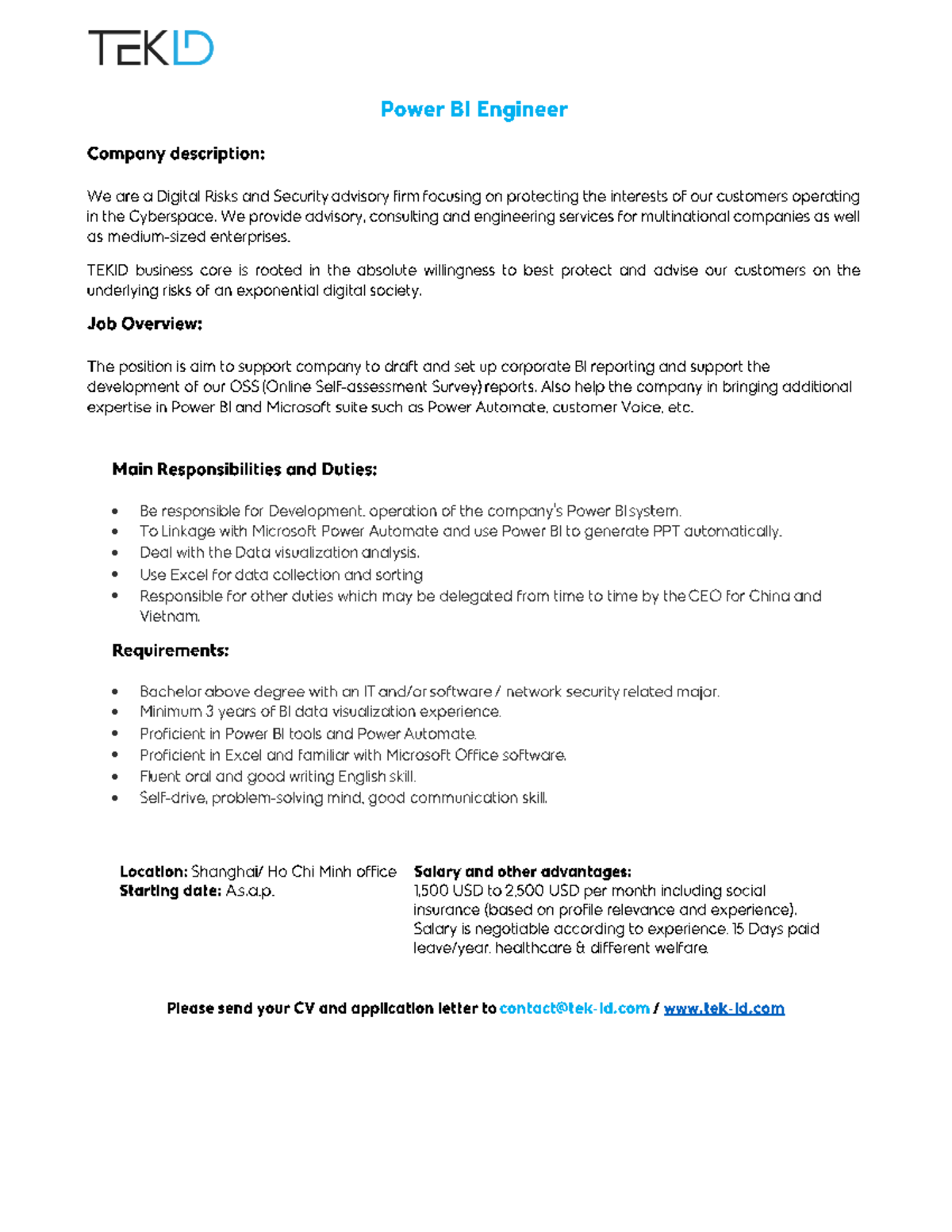 Power BI Engineer-JD from Tekid-E - Database ...