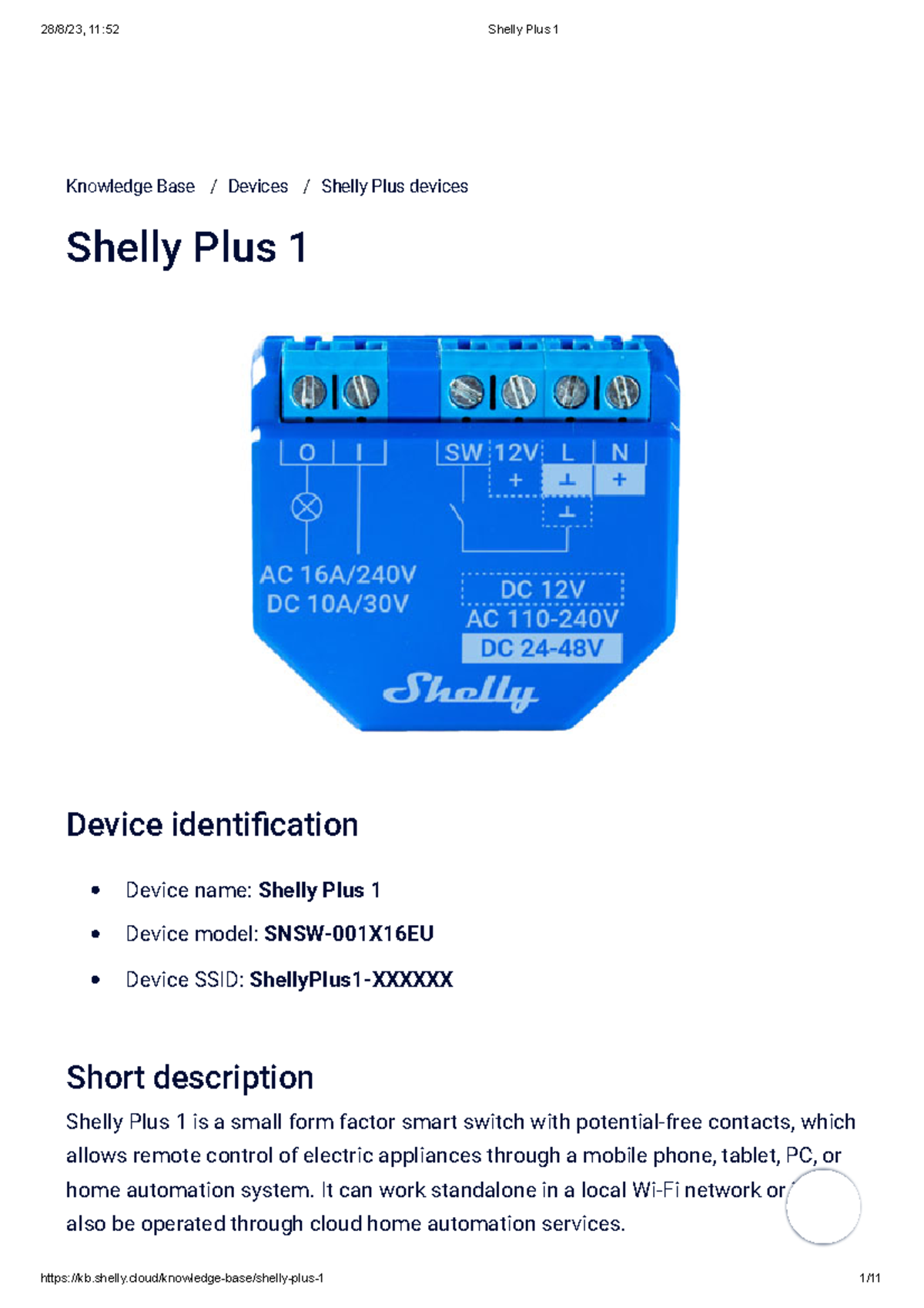 Shelly Plus 1 - PRUEBA - Shelly Plus 1 Knowledge Base / Devices ...