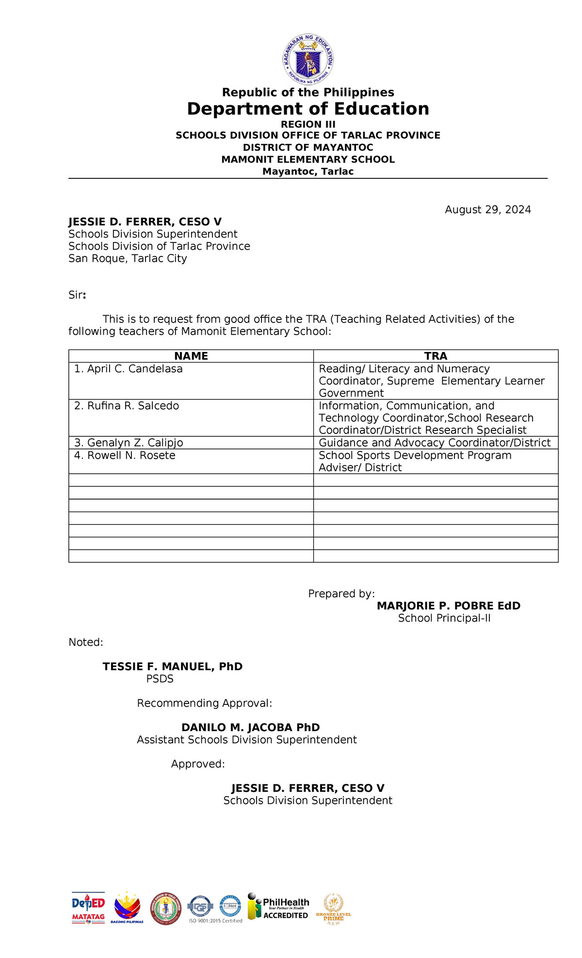 TRA - teaching related - Republic of the Philippines Department of ...