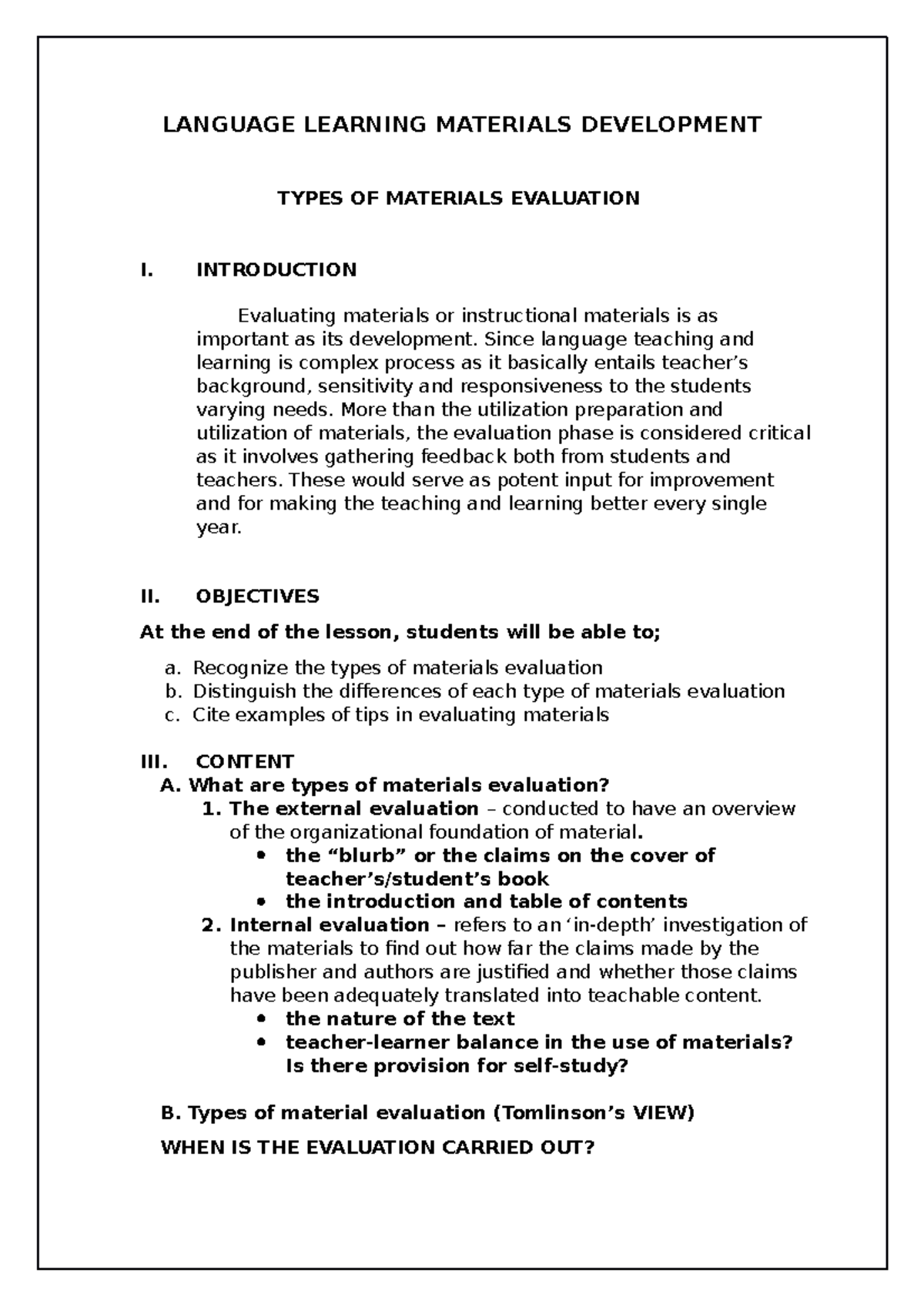 Types Of Materials Evaluation Materials Development LANGUAGE LEARNING