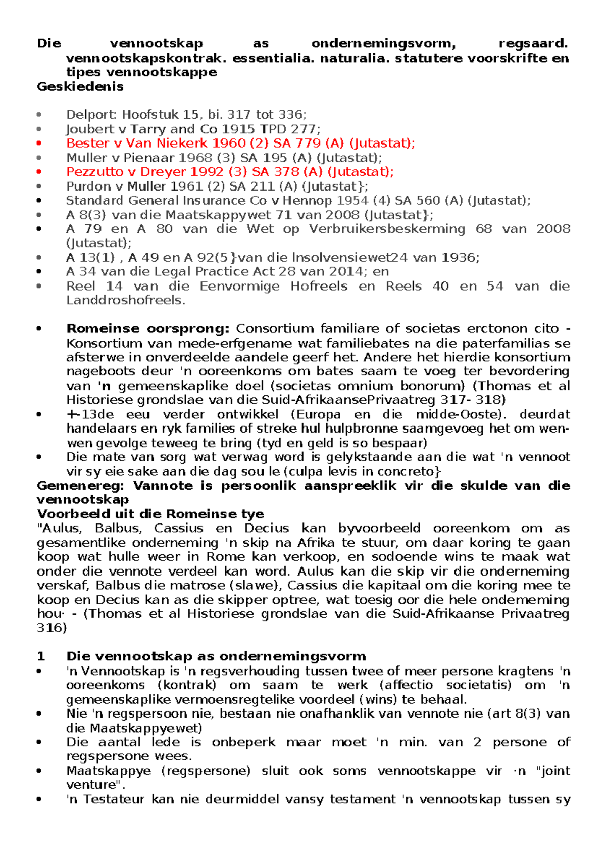 LE1.1 - Vennootskap Opsomming (002) - Die vennootskap as ...
