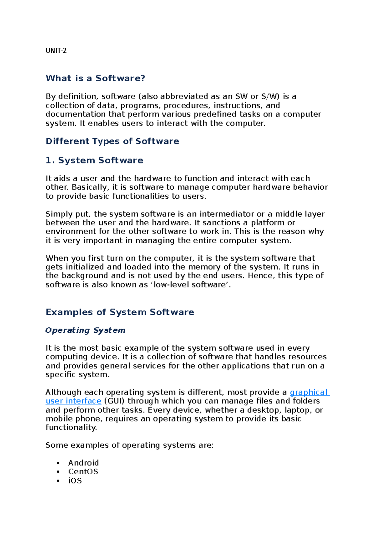 UNIT2computerappli - UNIT- What is a Software? By definition, software ...