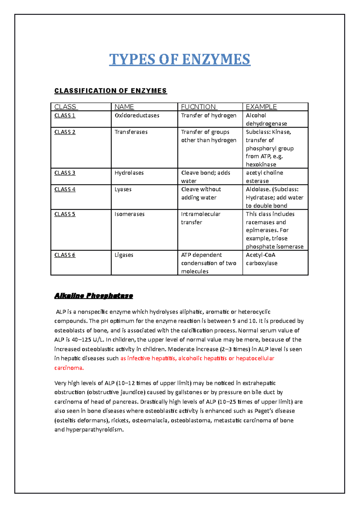 Types OF Enzymes - TYPES OF ENZYMES CLASSIFICATION OF ENZYMES CLASS ...