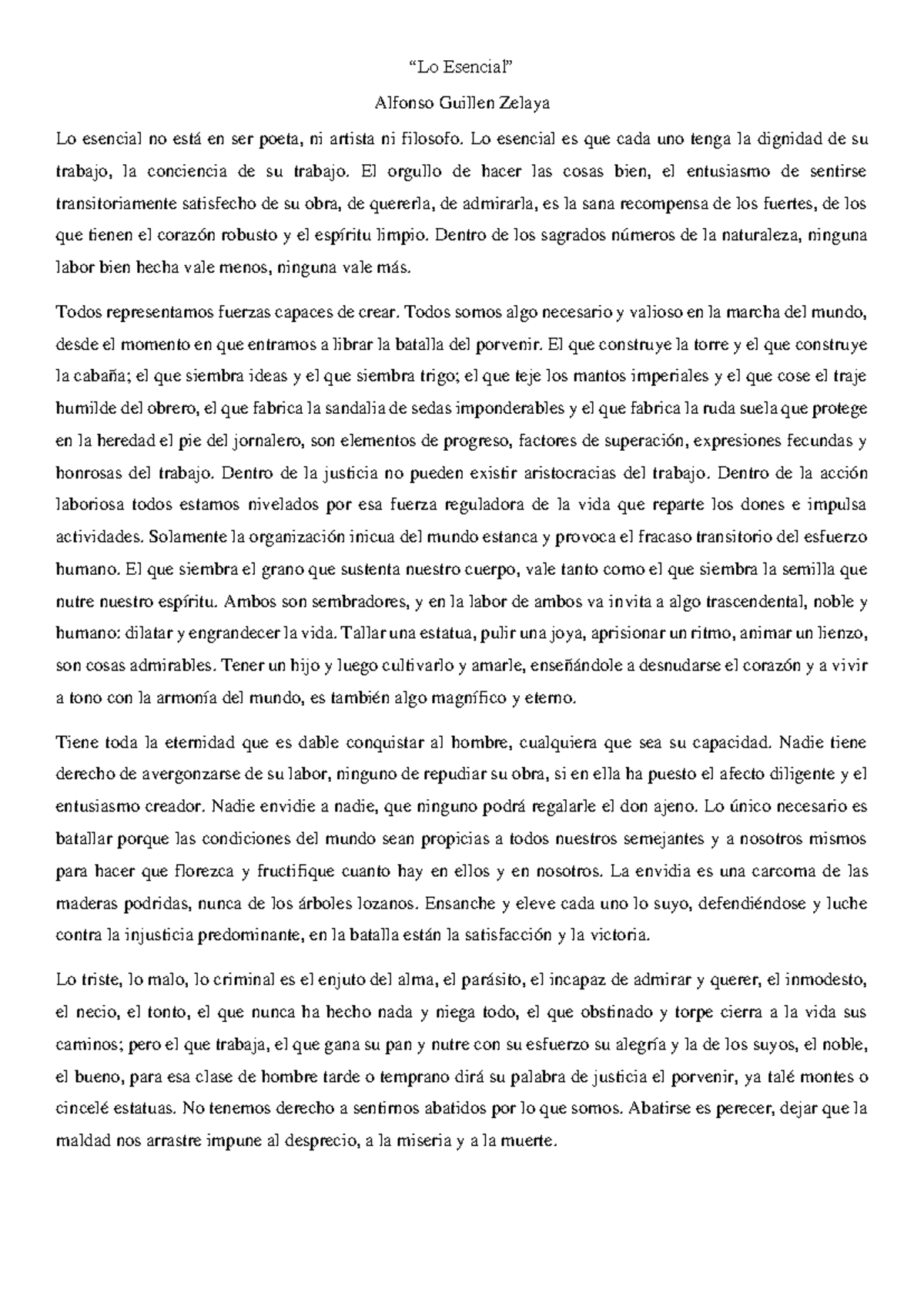 Lo Esencial Alfonso Guillen Zelaya análisis. - “Lo Esencial” Alfonso ...