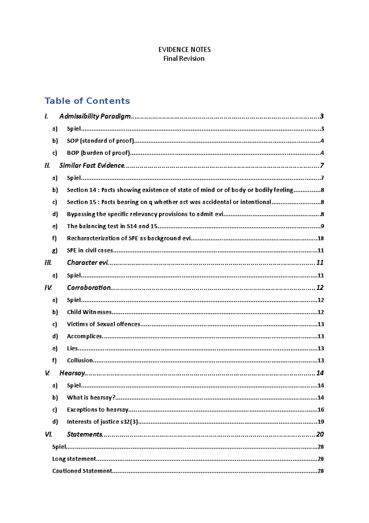 Evidence Notes Final EXAM Martina - EVIDENCE NOTES Final Revision I ...
