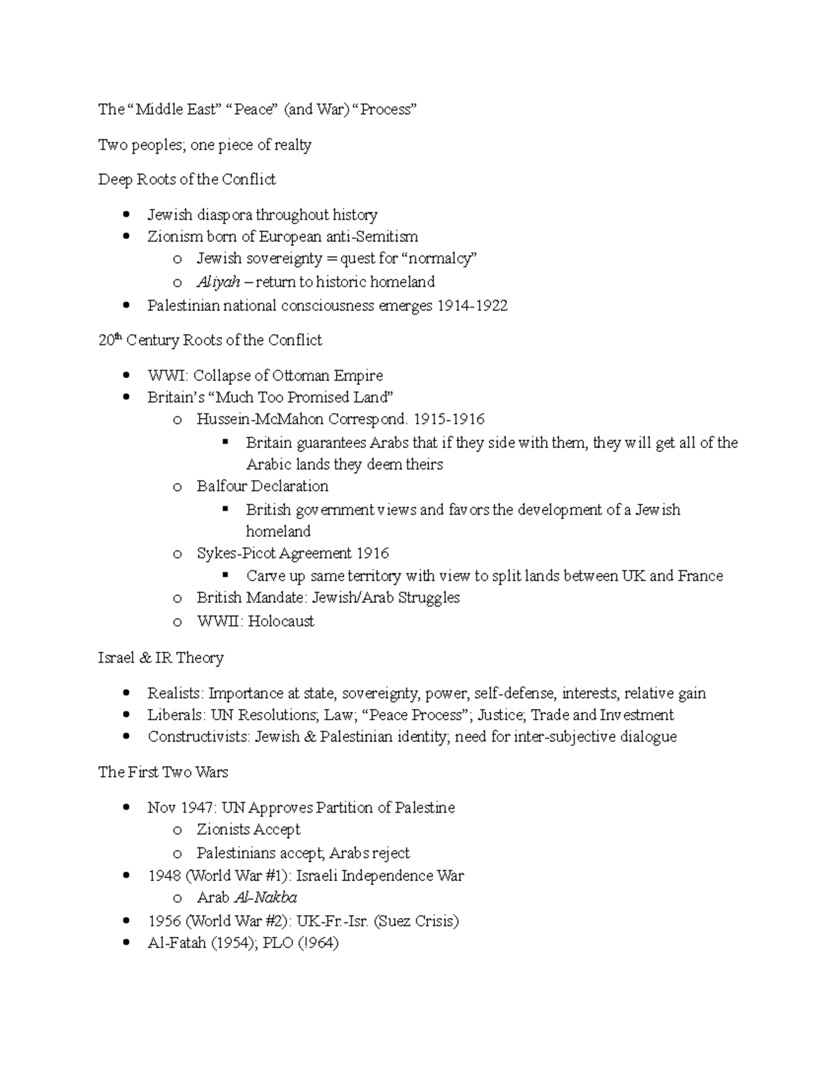 Notes on The Middle East Peace and War Process - The “Middle East ...