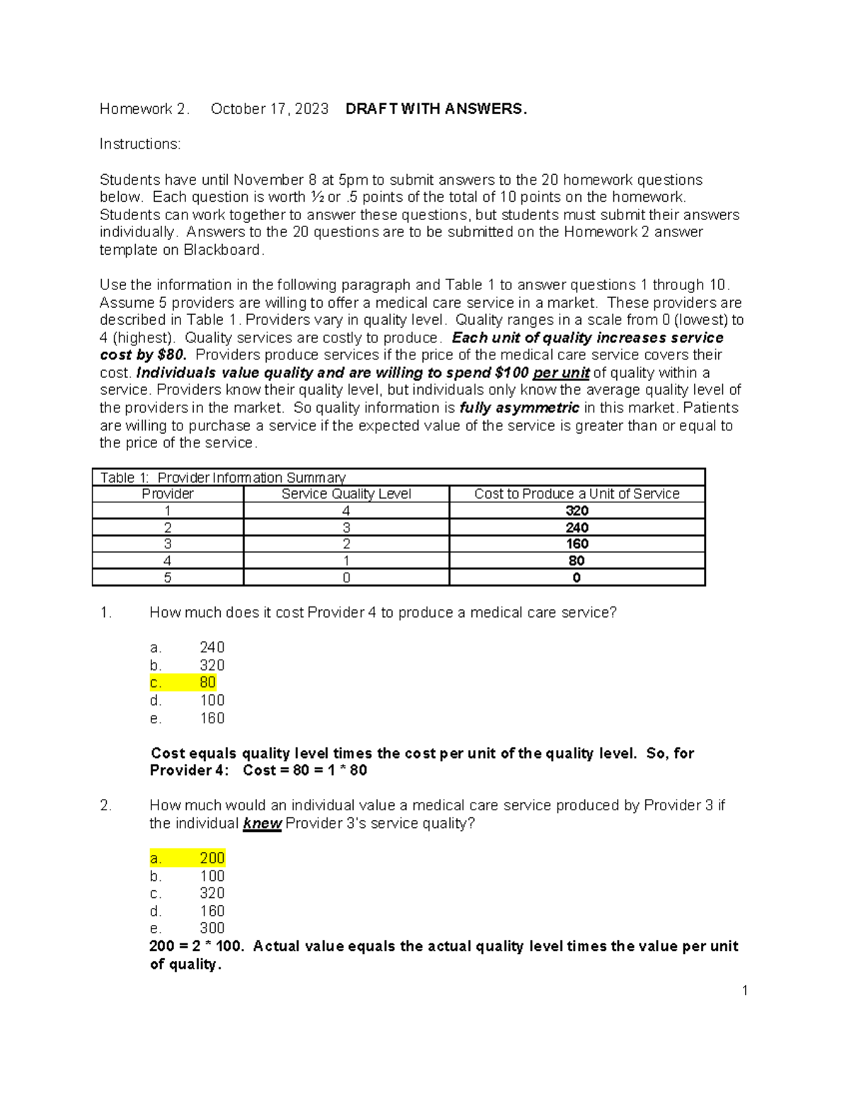 Homework 2 withanswers v1 - Homework 2. October 17, 2023 DRAFT WITH ...