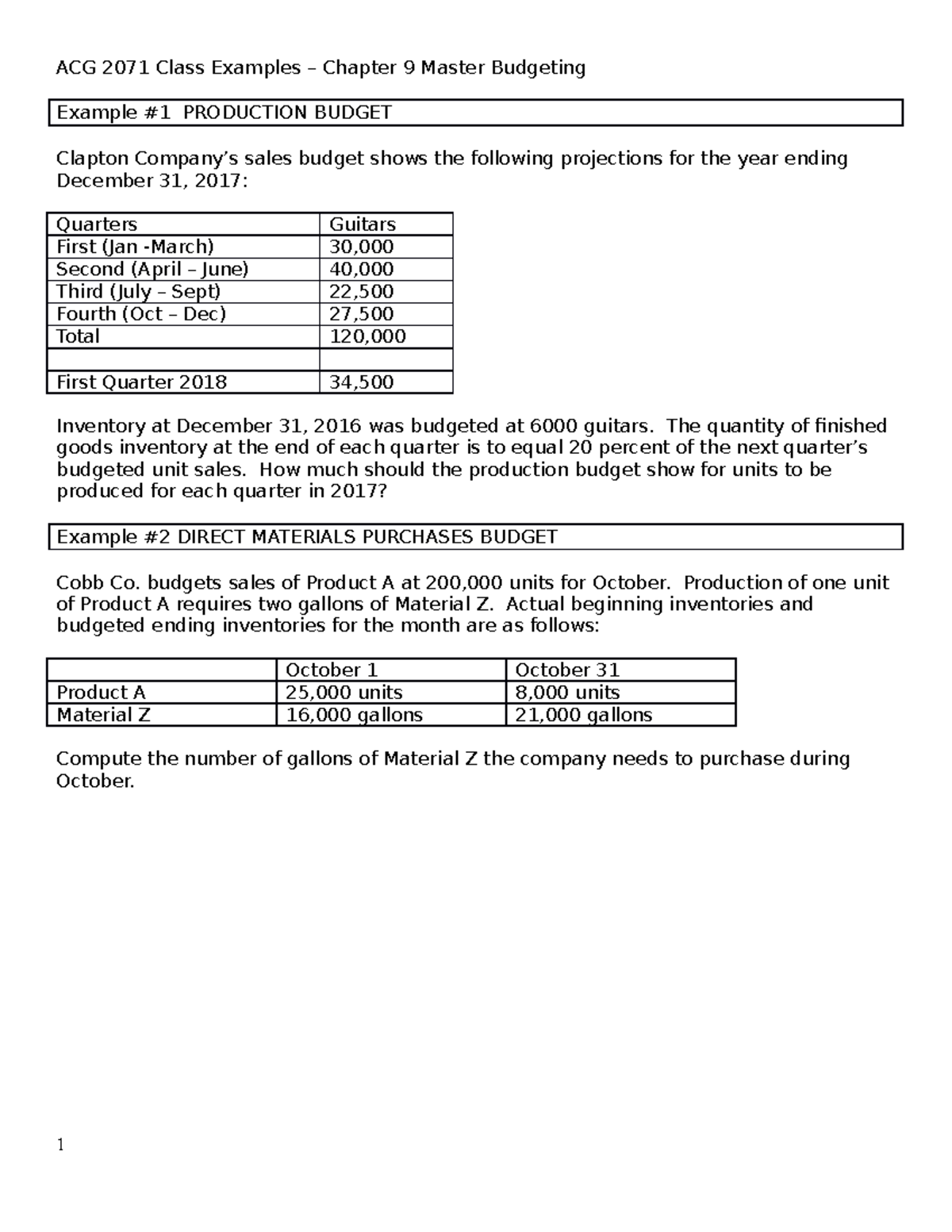 CH9 Budgeting Ex Rev12 - These are terms that are extremely important ...