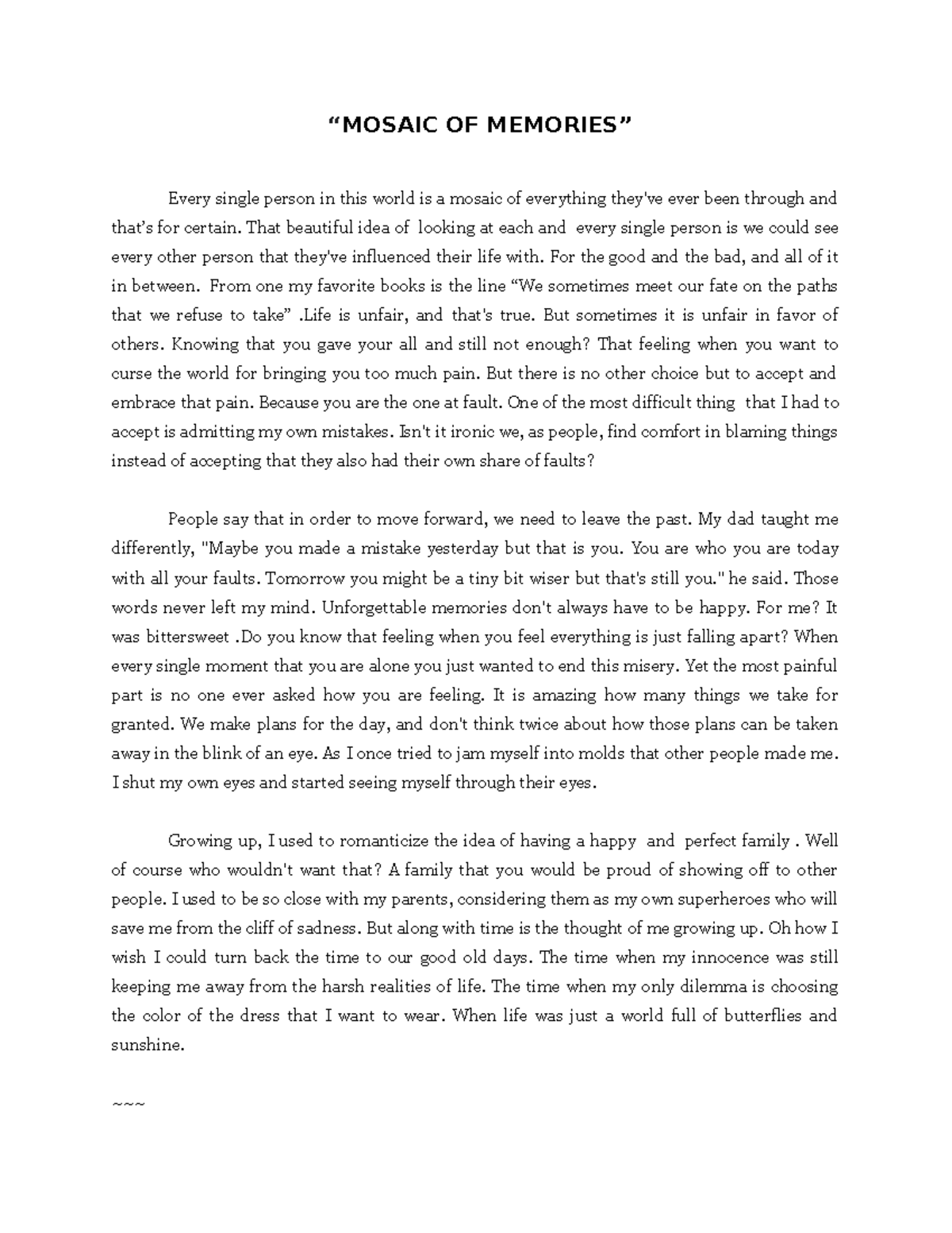 CNF Performance TASK - Mosaic OF Memories - English Discourse - PangSU ...