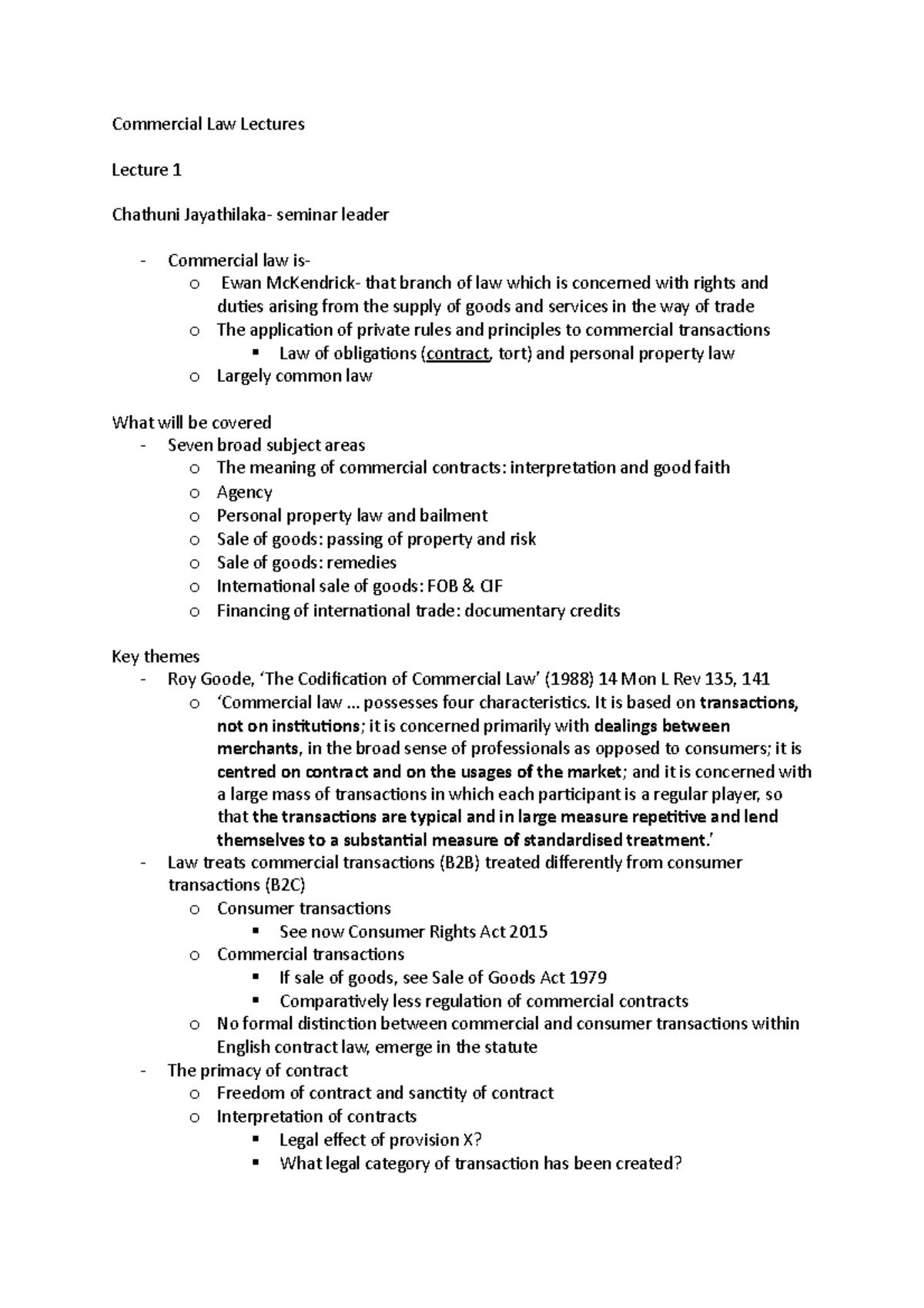 Commercial Law Lectures - Commercial Law Lectures Lecture 1 Chathuni ...