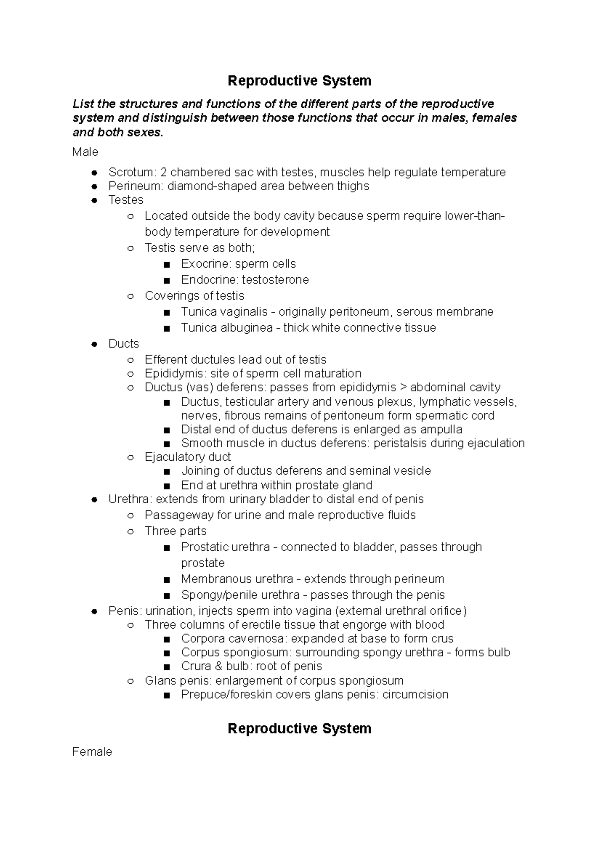 Reproductive System - Lecture Notes - Reproductive System List the ...