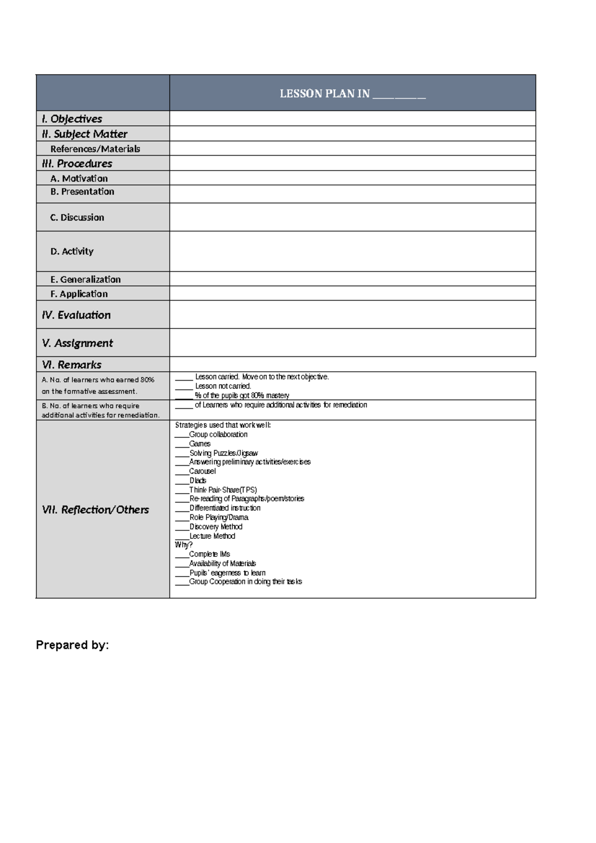Lesson-PLAN- Format - guide for lesson plan - LESSON PLAN IN ...
