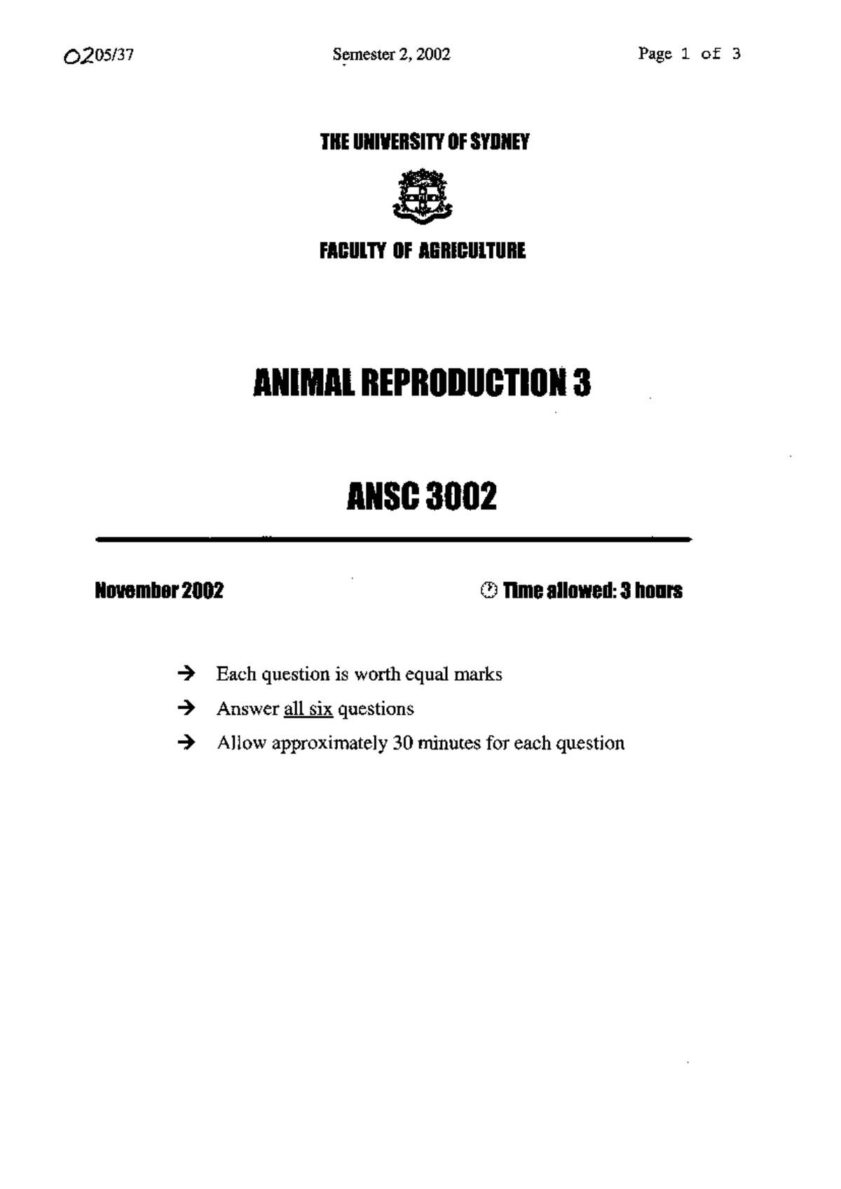 ANSC3102 2002 Exam Paper - ANSC3102 - Studocu