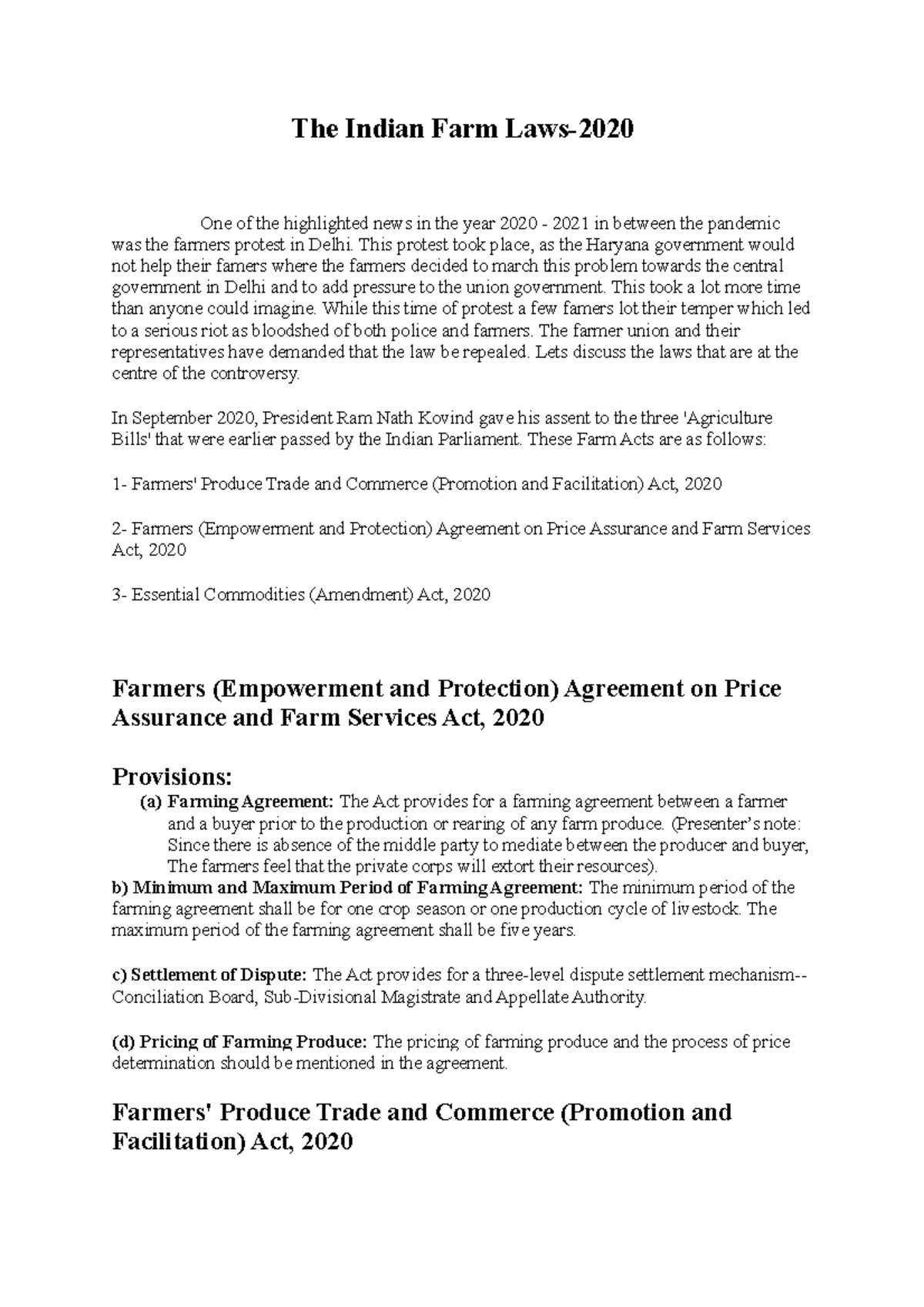 Farm laws And reforms that were in effect by the year 2022 - The Indian ...