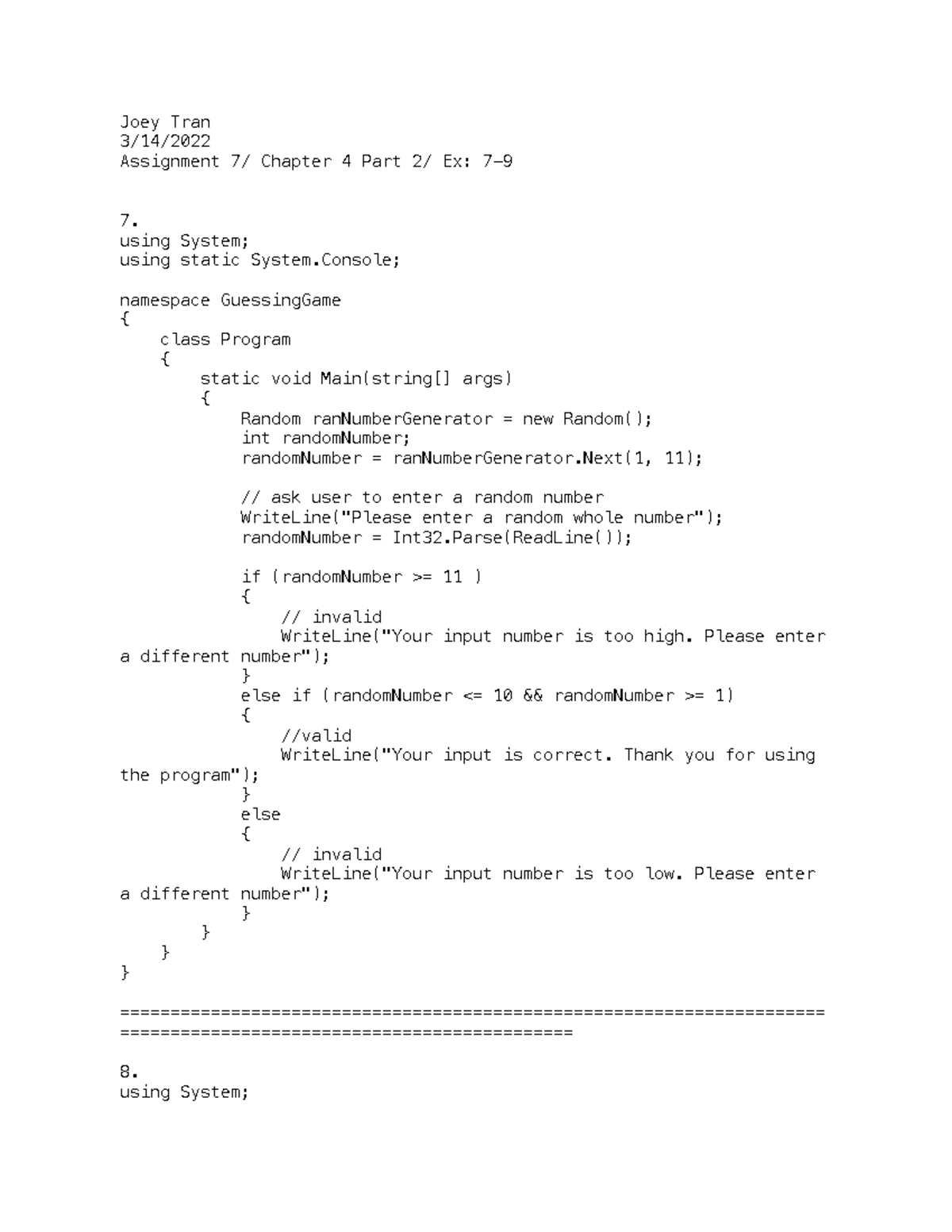 ISDS 309 Chapter 4 Homework Assignment - Joey Tran 3/14/ Assignment 7 ...