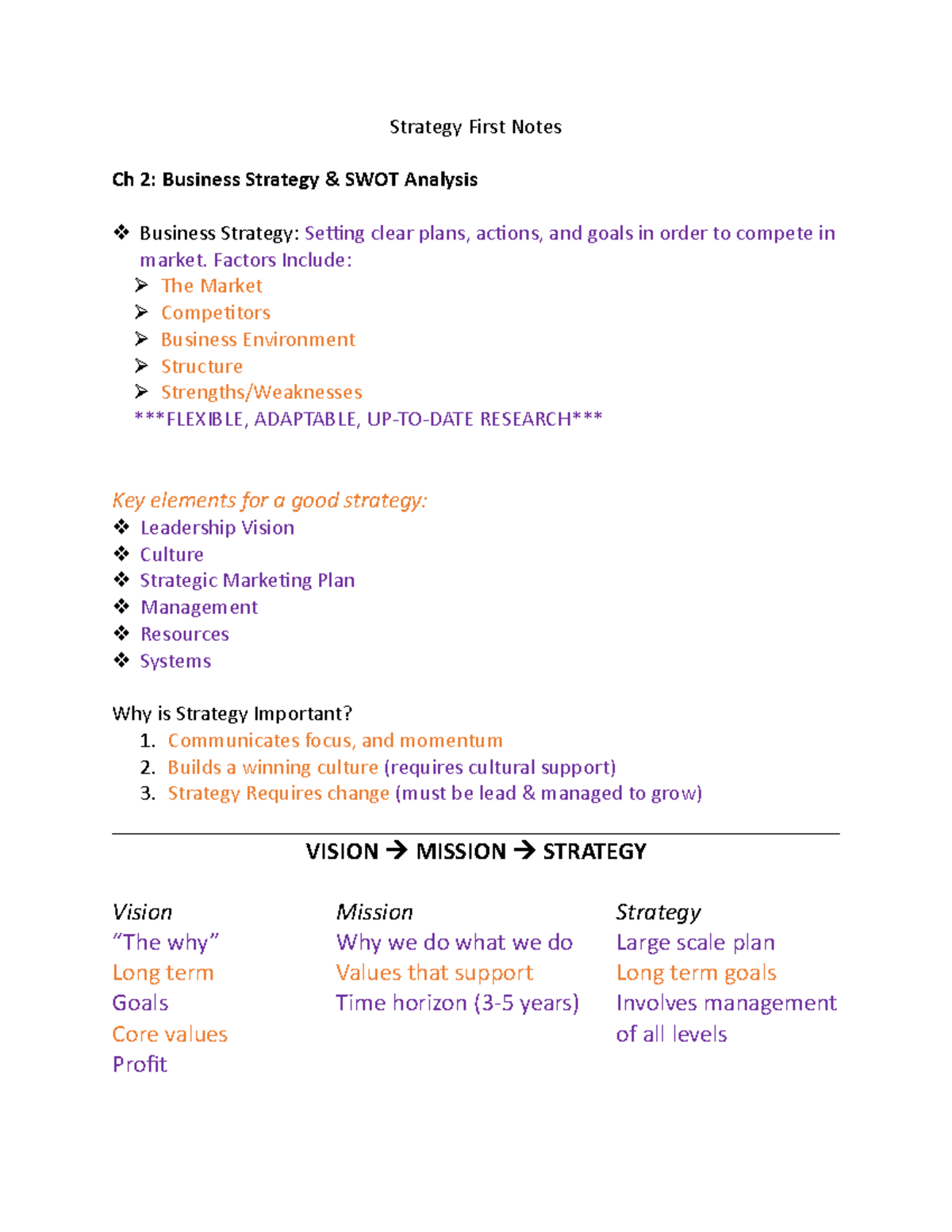 Strategy First Ch 2 Notes - Strategy First Notes Ch 2: Business ...