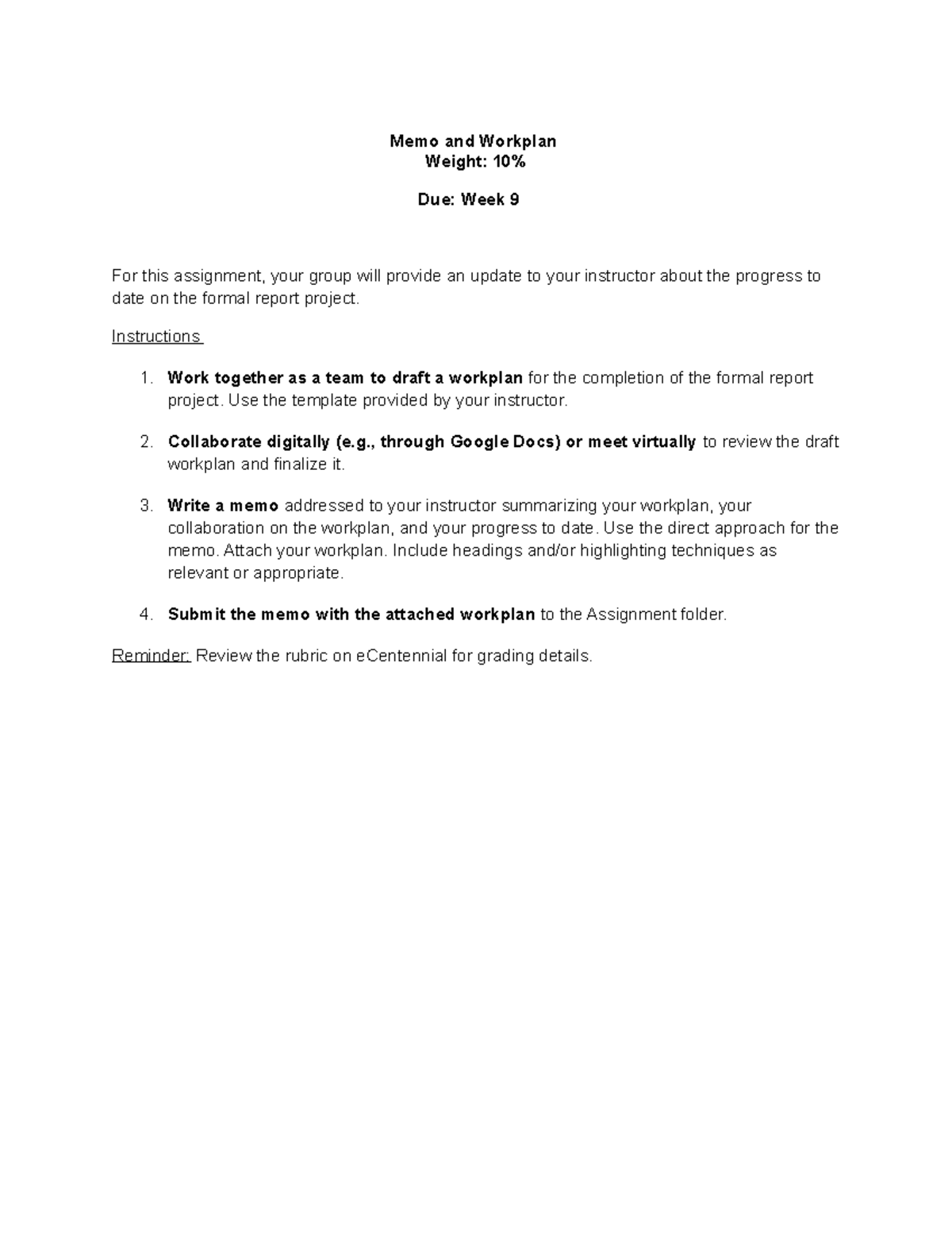 Work Plan Memo - Group 2 - NAdc sfsfdv - Memo and Workplan Weight: 10% ...