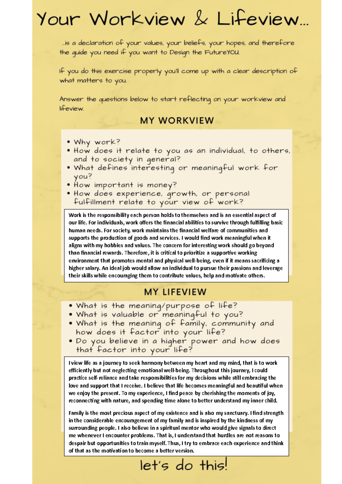 Workview Lifeview template - Work is the responsibility each person ...