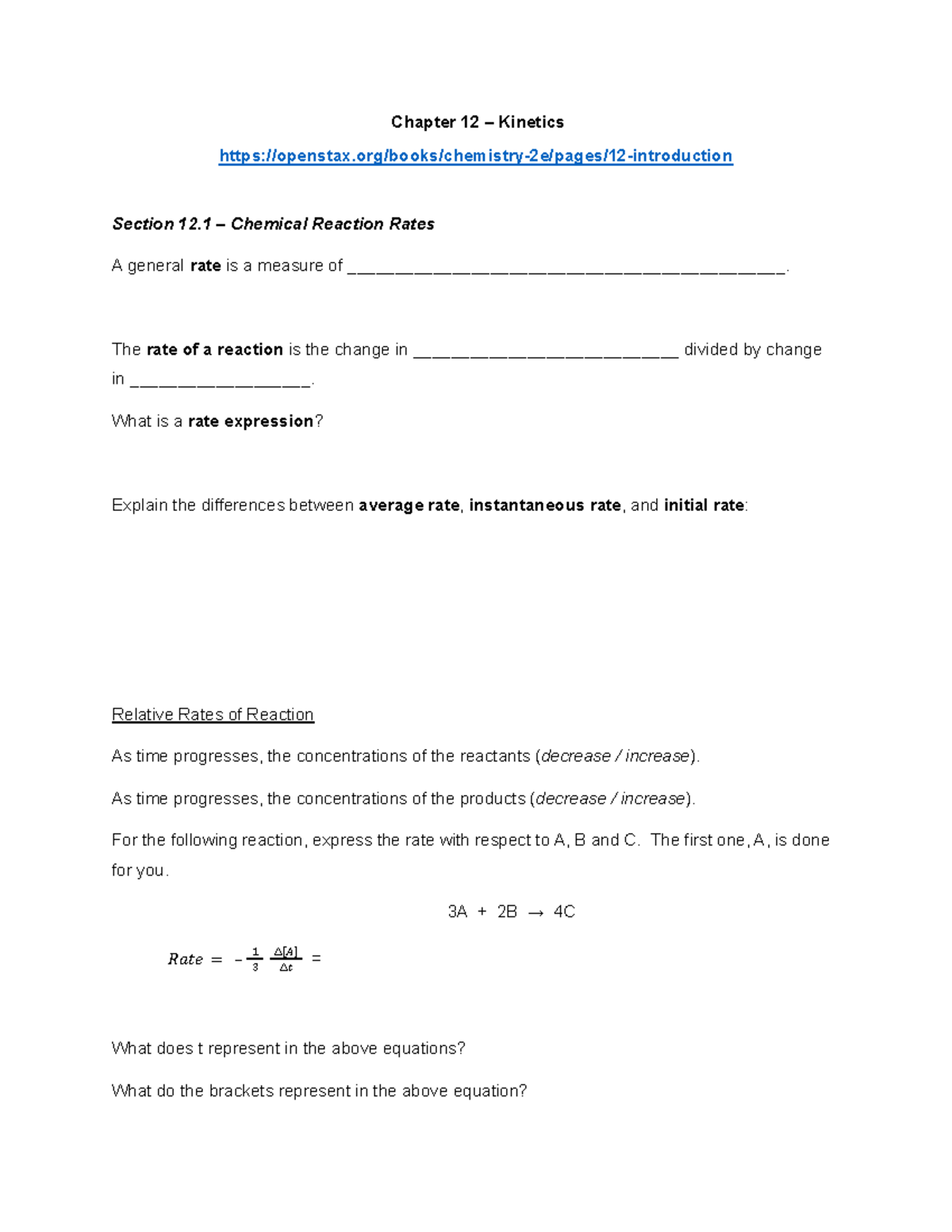 Chapter 12 Guided Notes - Chapter 12 – Kinetics openstax/books ...