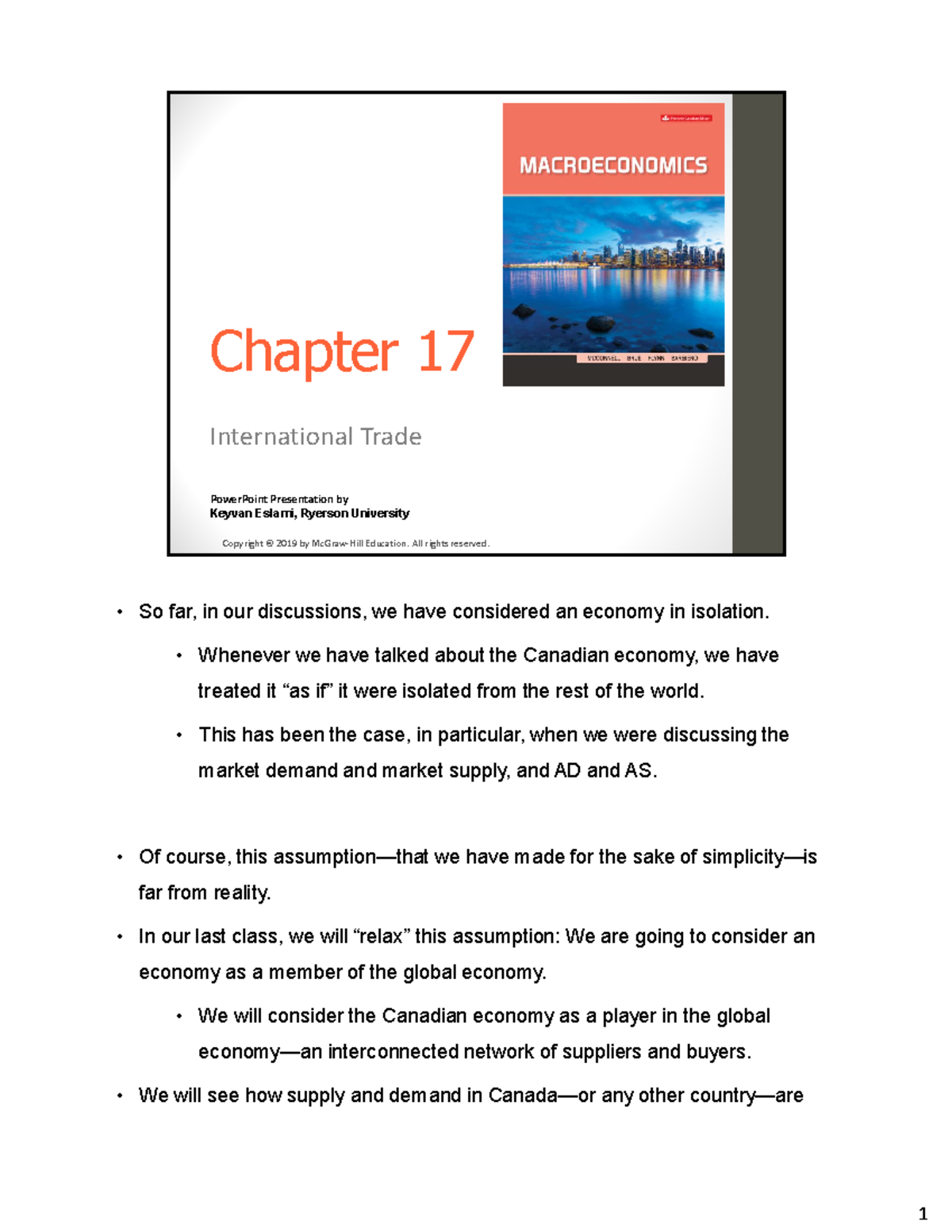 Chapter 17 (Lecture Notes) - Chapter 17 International Trade Copyright ...