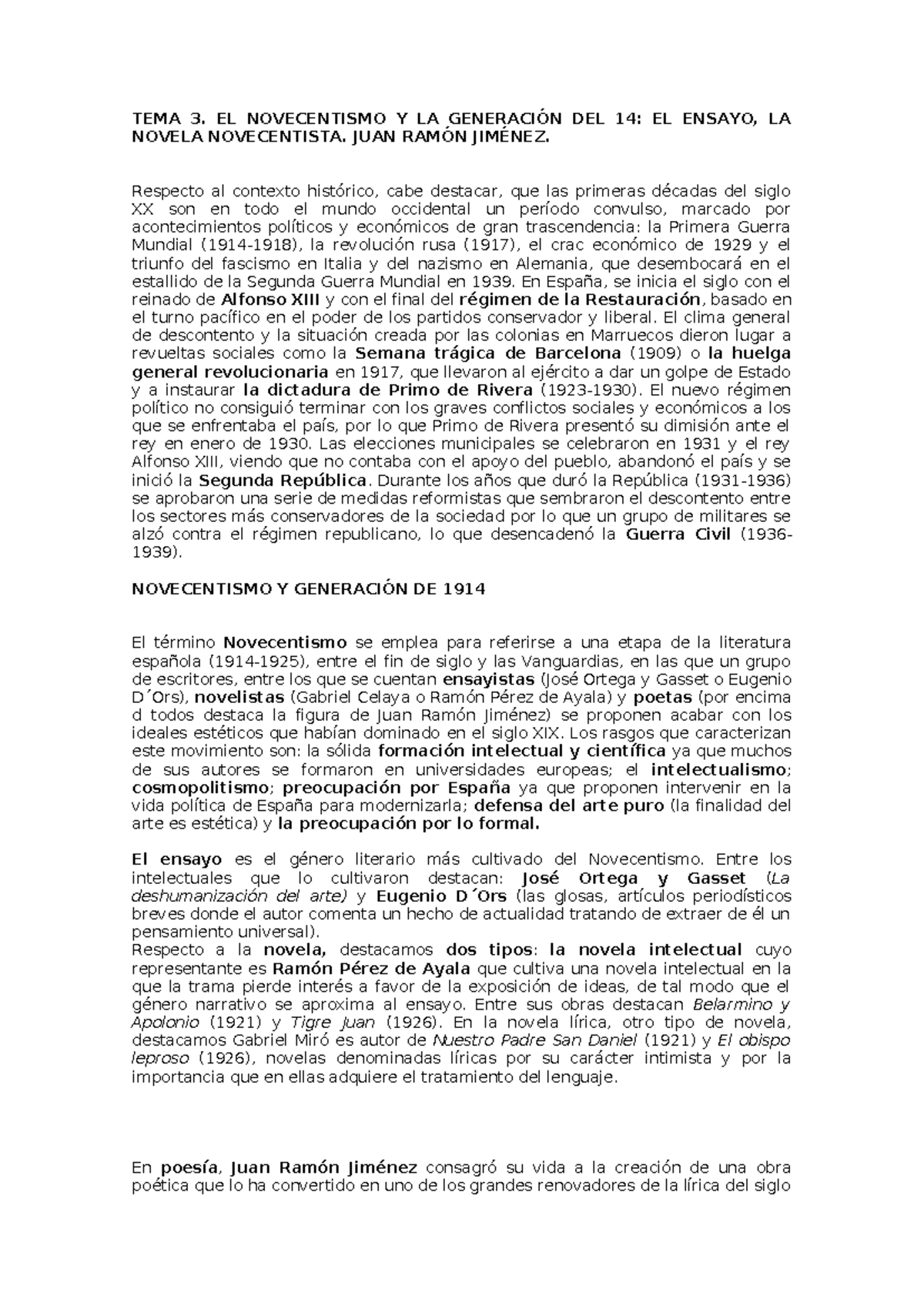 Tema 3. El novecentismo y la generación de 1914 - TEMA 3. EL ...