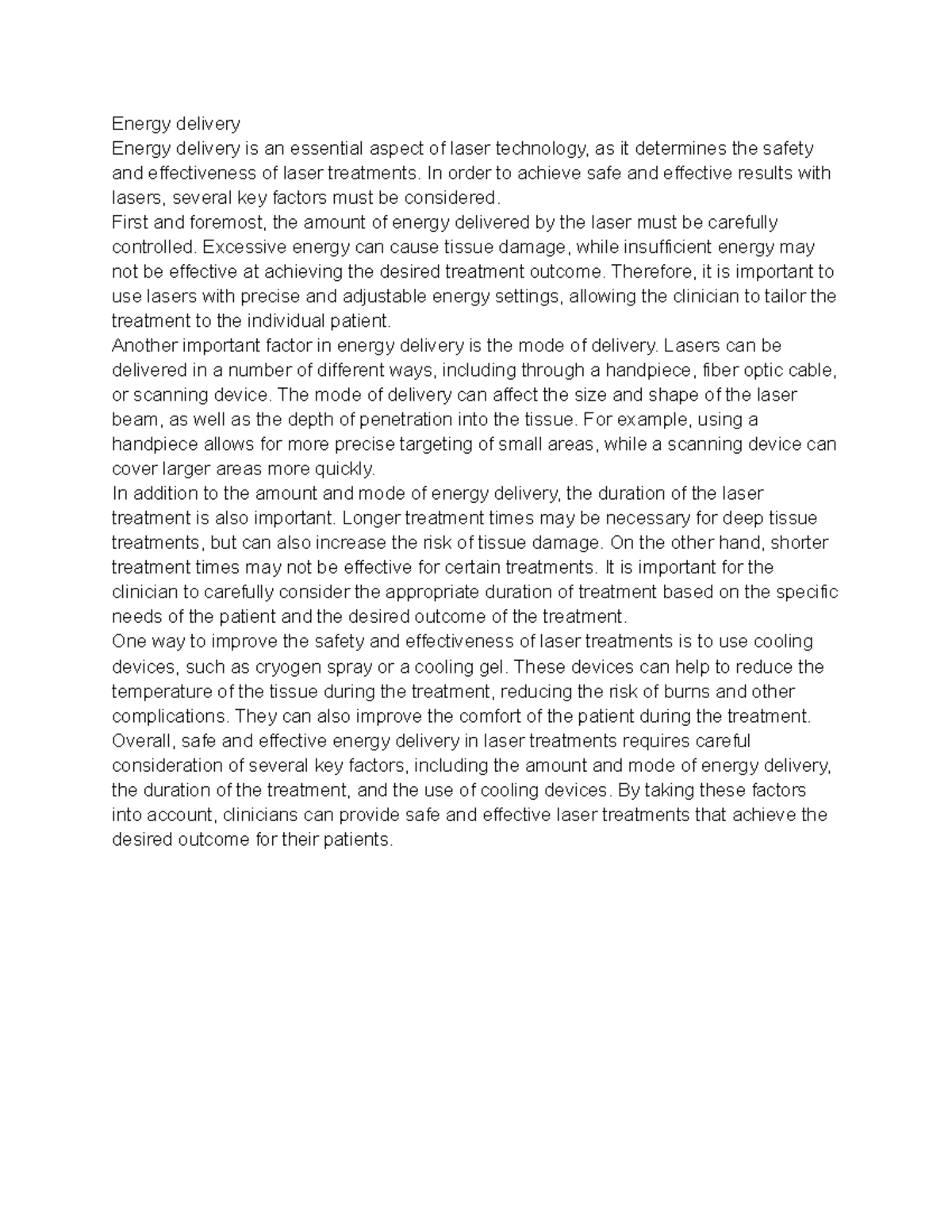 Energy delivery - Energy delivery Energy delivery is an essential ...